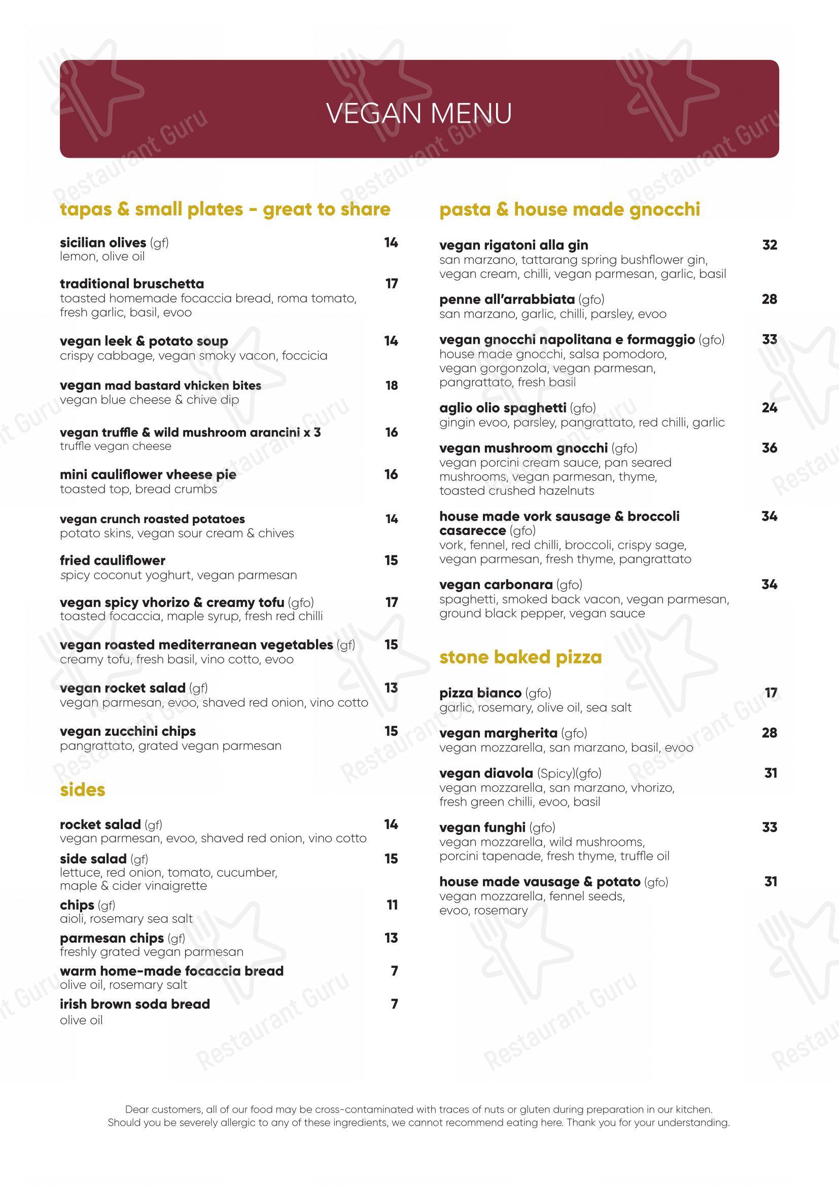 Menu at Jarrah pub & bar, Hillarys