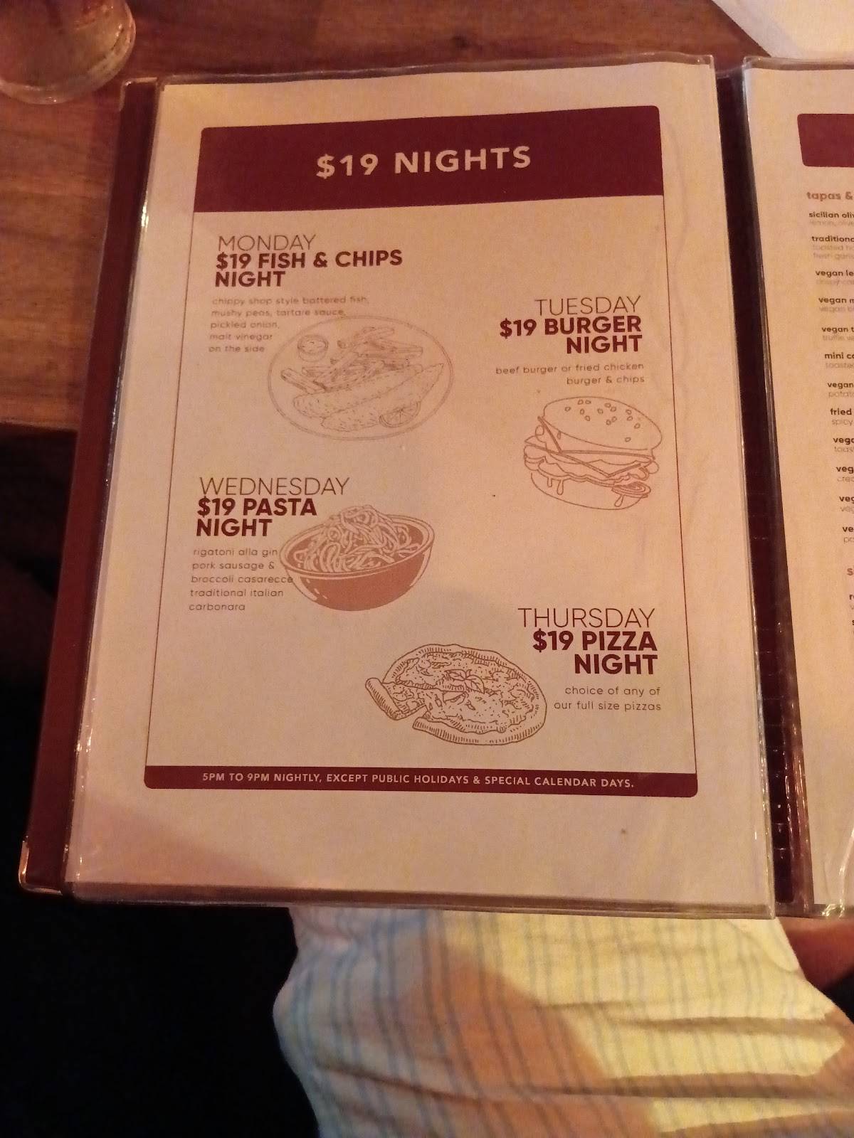 Menu at Jarrah pub & bar, Hillarys
