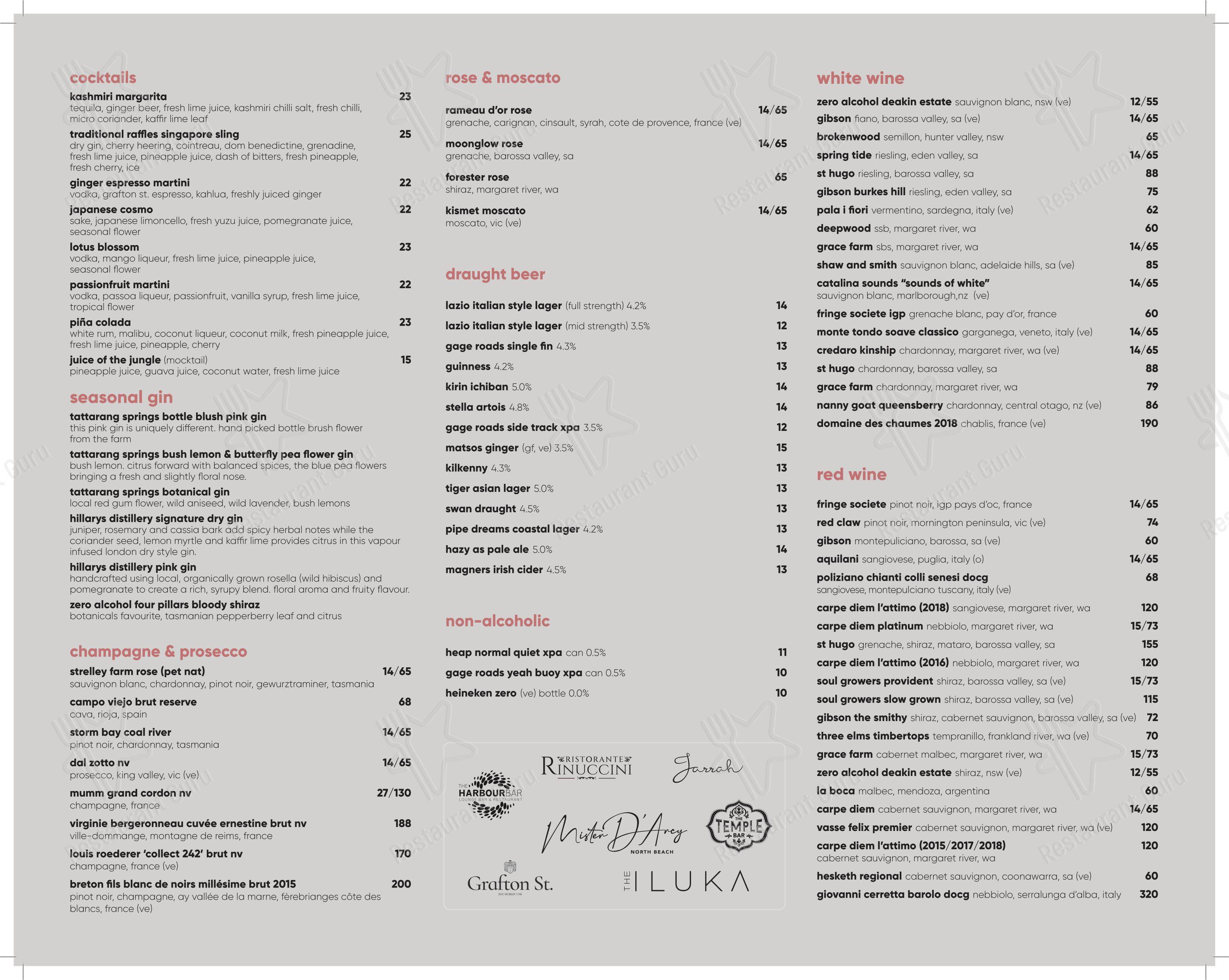 Menu at Jarrah pub & bar, Hillarys