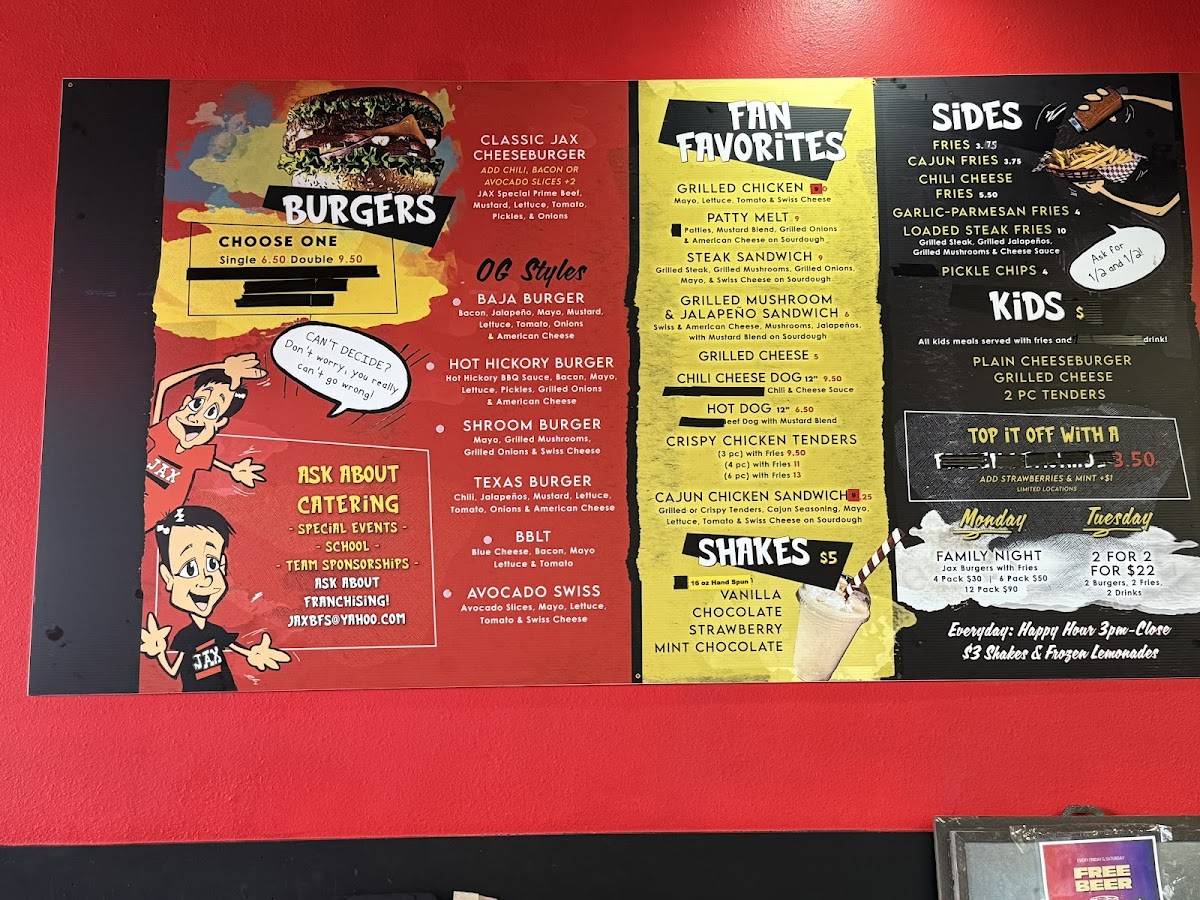 Menu at Jax Burger Fries & Shakes restaurant, Pearland, Broadway St