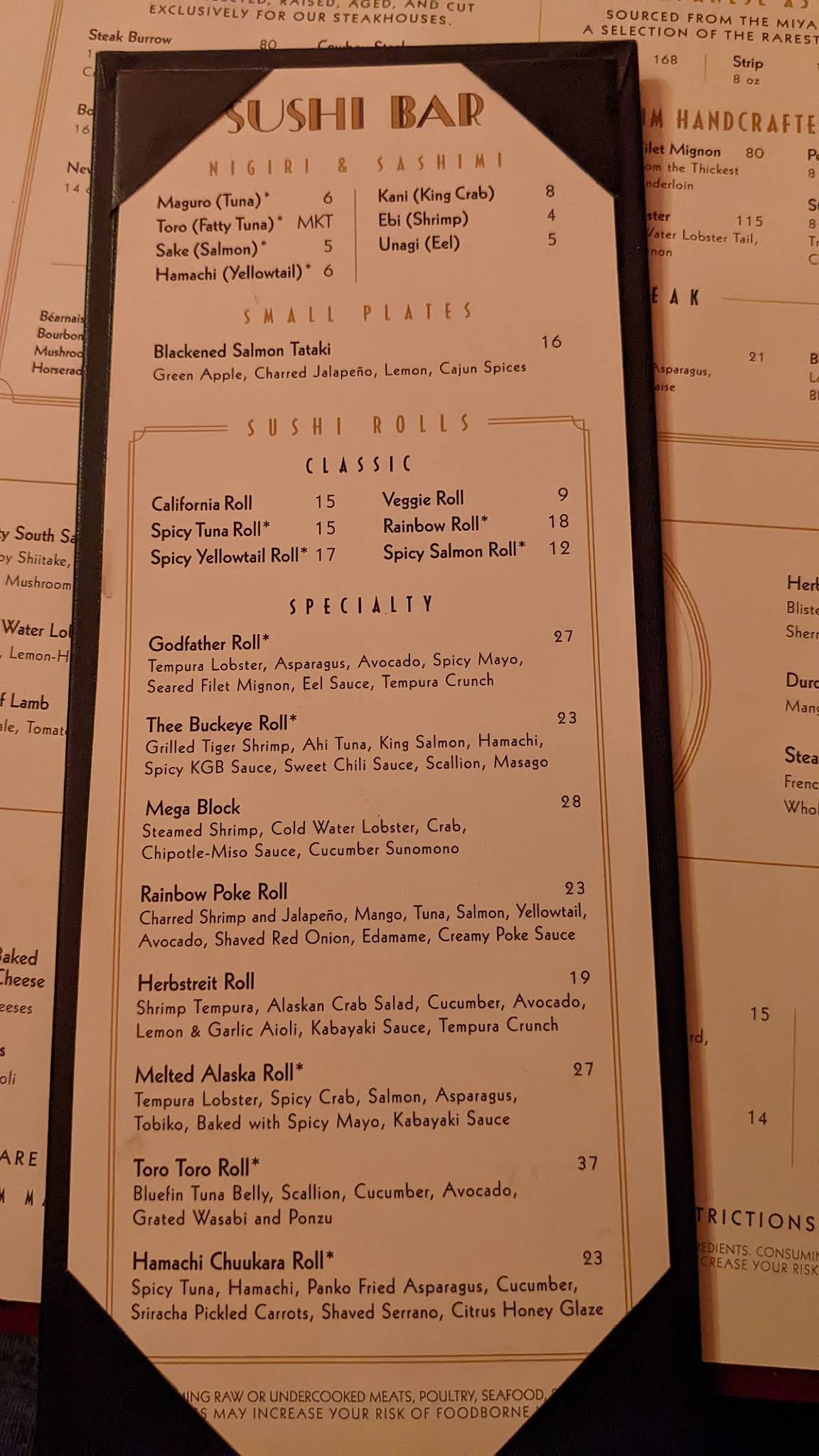 Menu at Jeff Ruby's Steakhouse, Columbus, Columbus