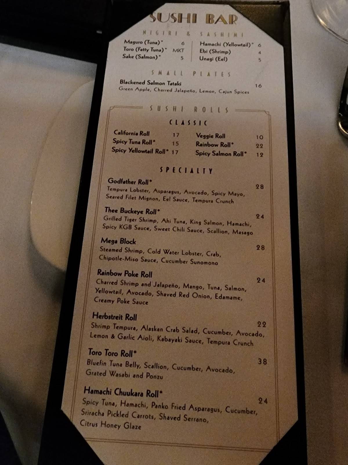Menu at Jeff Ruby's Steakhouse, Columbus, Columbus