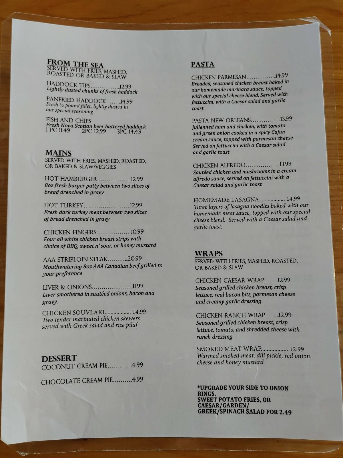 Menu at Jenny's Bar & Grill, Halifax