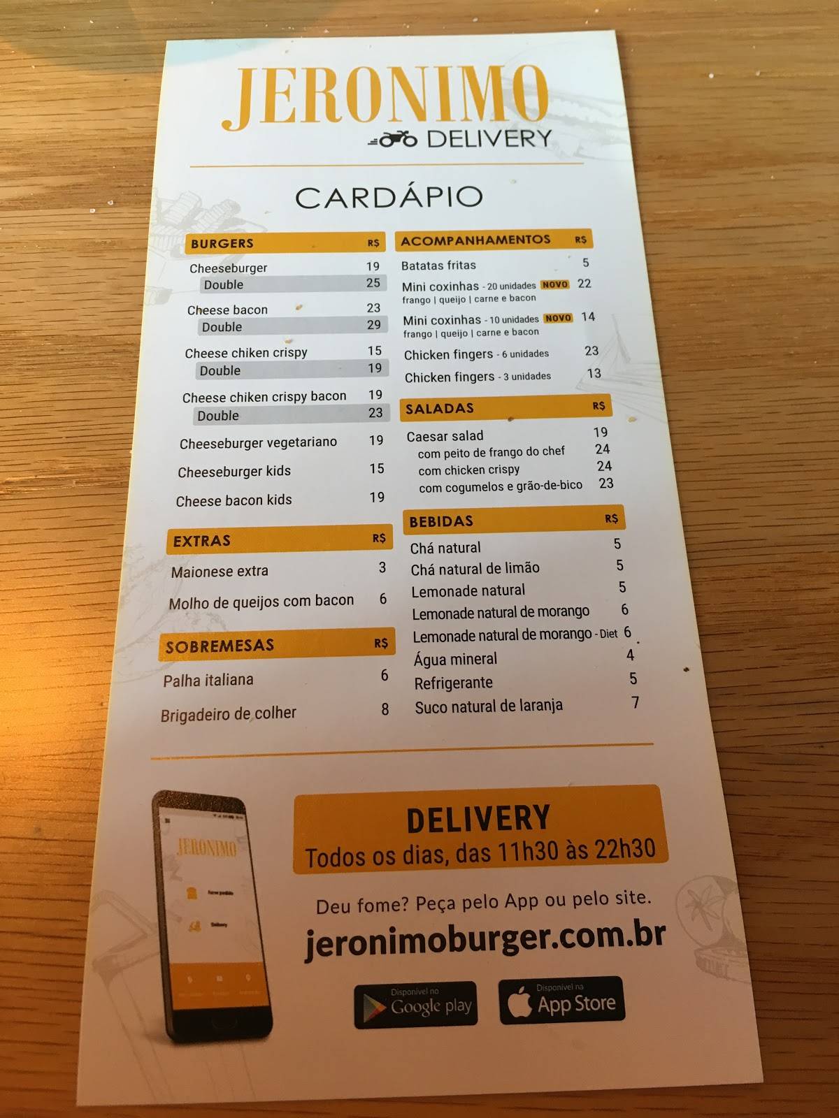 Menu em Jeronimo Burger Villa Romana Shopping restaurante, Florianópolis