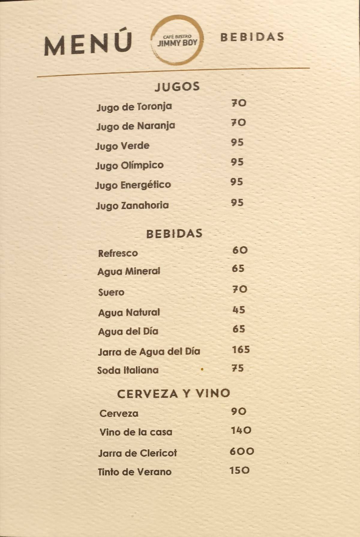 Carta de Jimmy Boy Café Bistro Parques Plaza, Ciudad de México