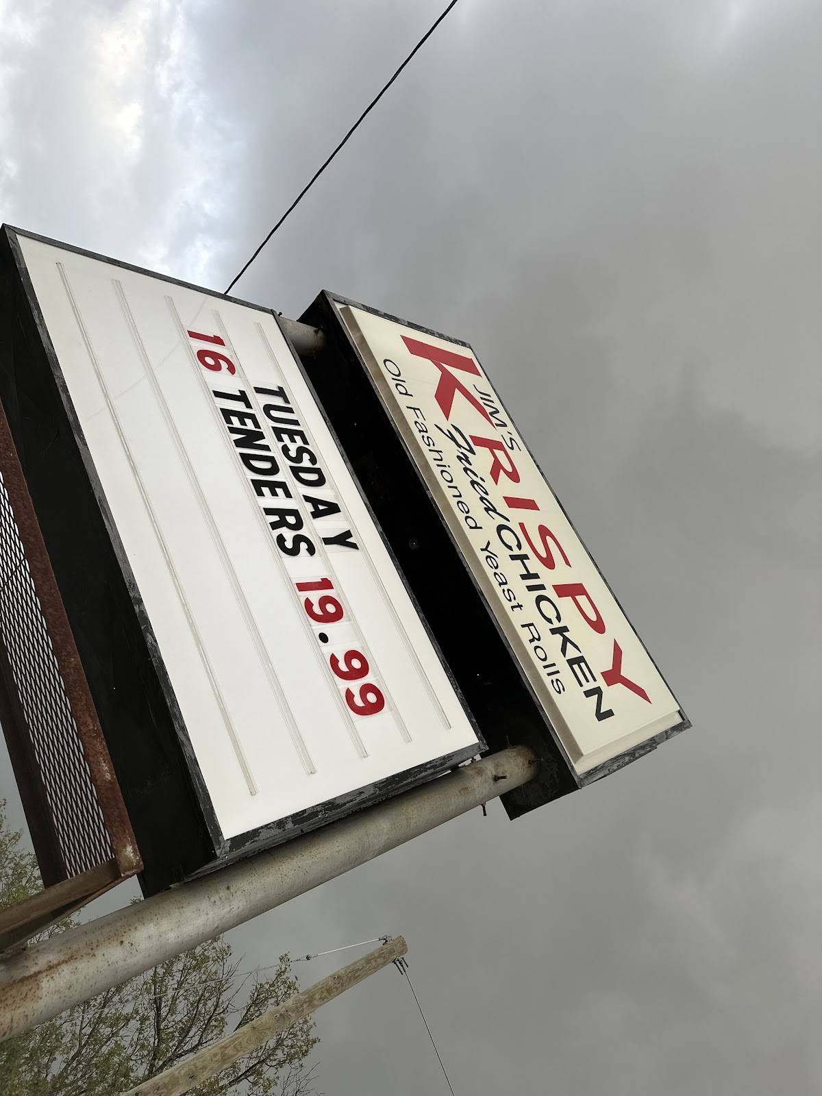 Menu at Jim's Krispy Fried Chicken restaurant, Mexia