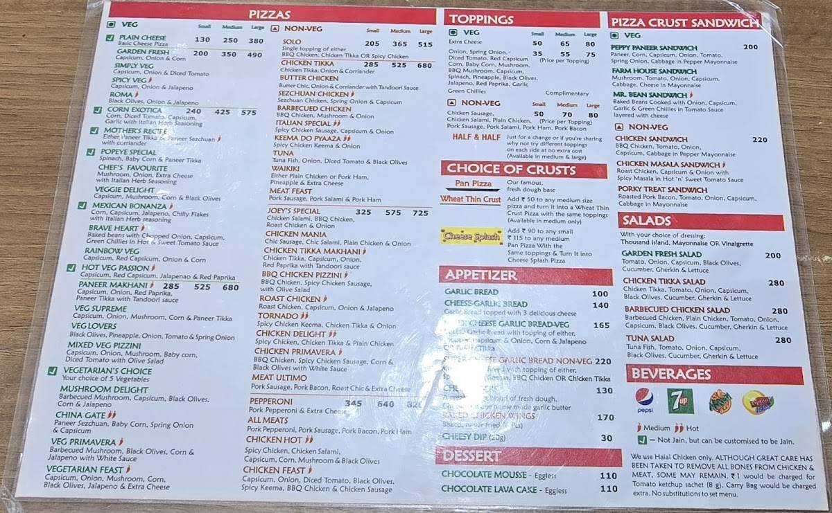 Menu at Joey’s Pizza, Mumbai, Shop No. 6 & 7