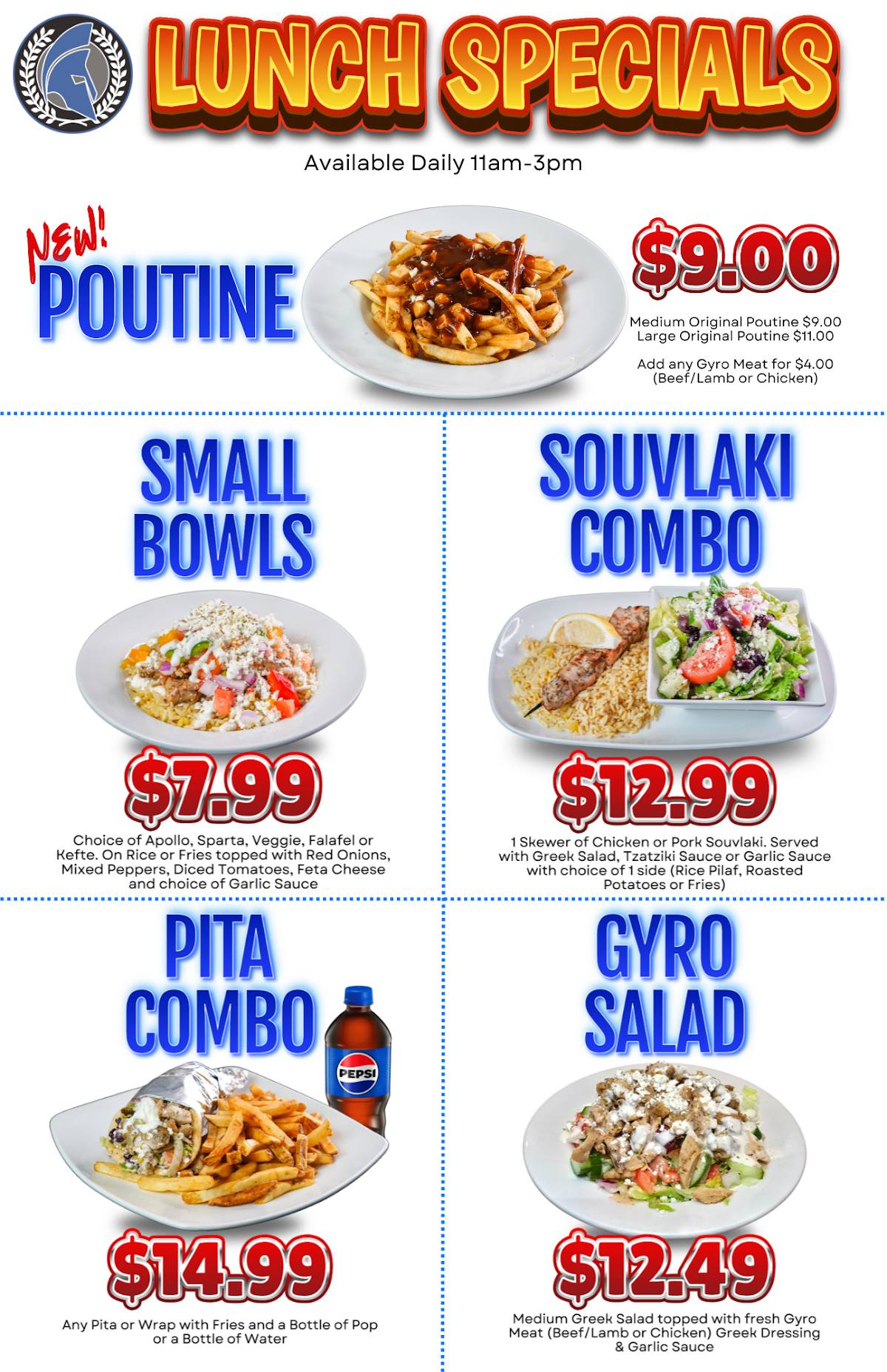 Menu at Johnny Greeko's restaurant, Brantford