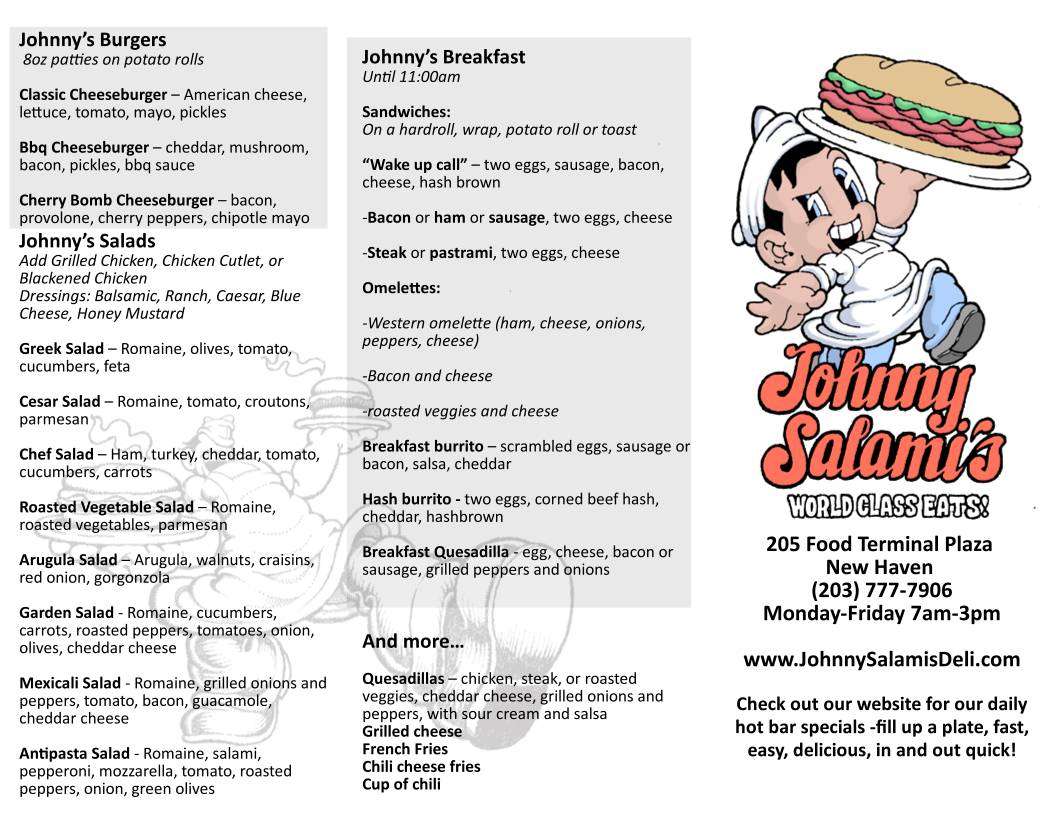 Menu at Johnny Salami's World Class restaurant, New Haven