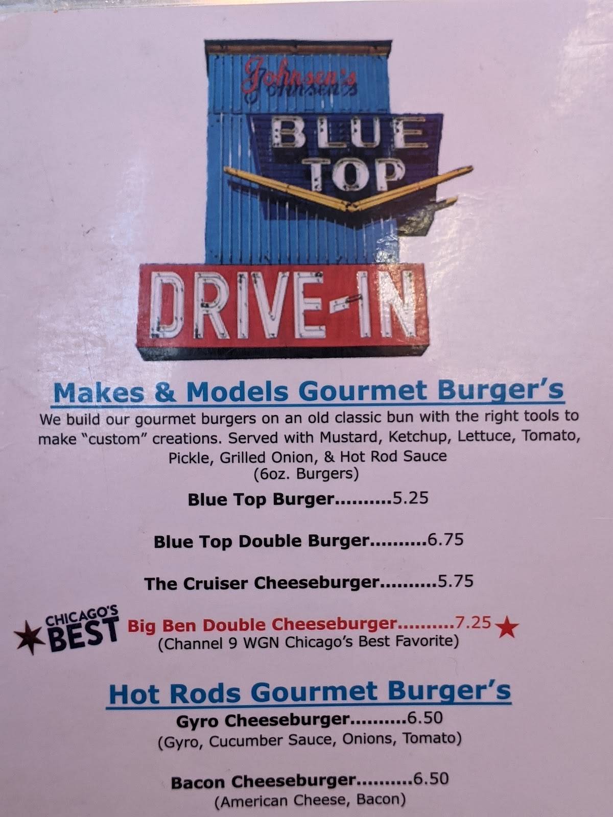 Menu at Johns’ Blue Top Drive In restaurant, Highland