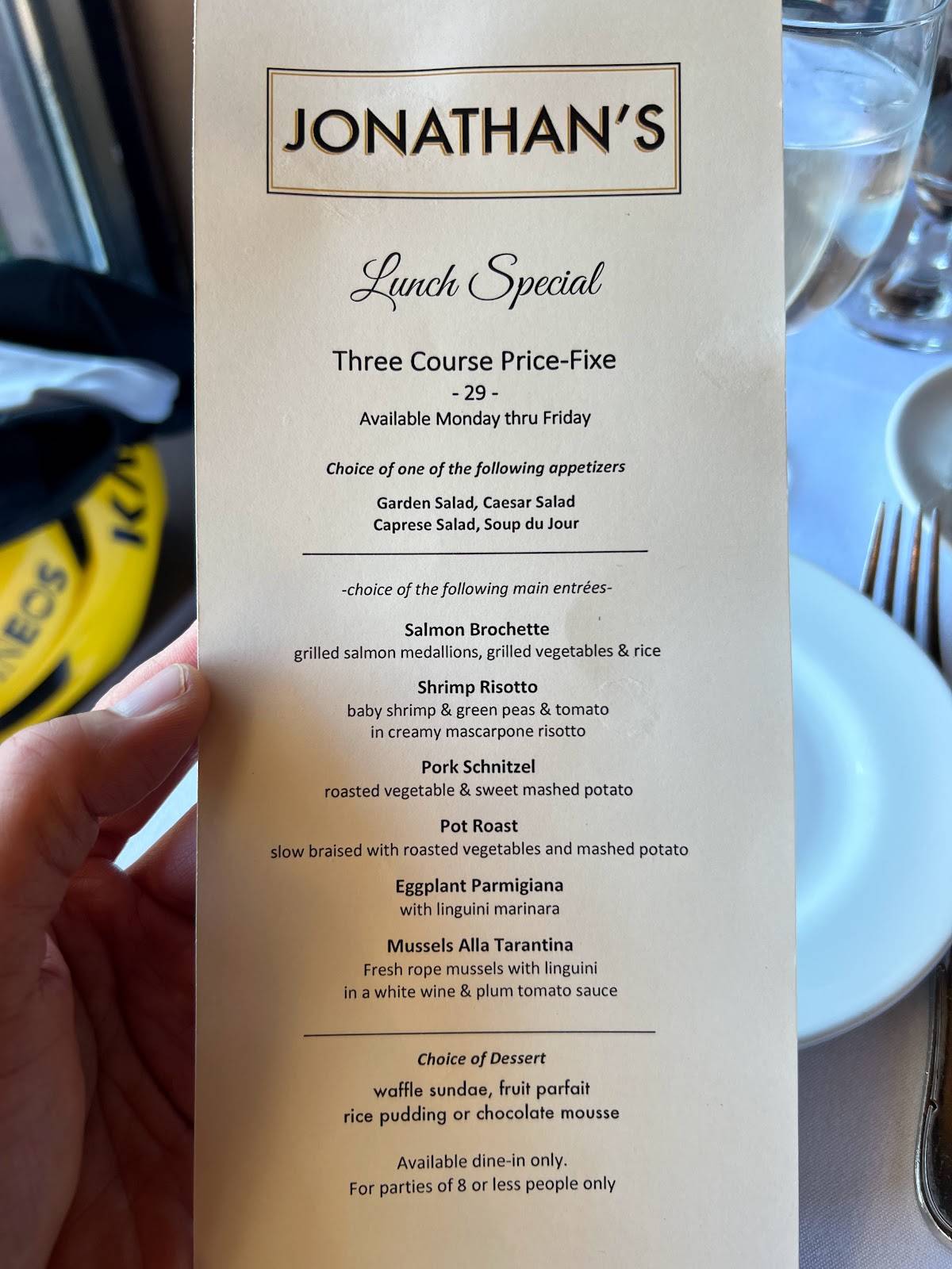 Menu at Jonathan's Restaurant, Garden City Park, Jericho Turnpike