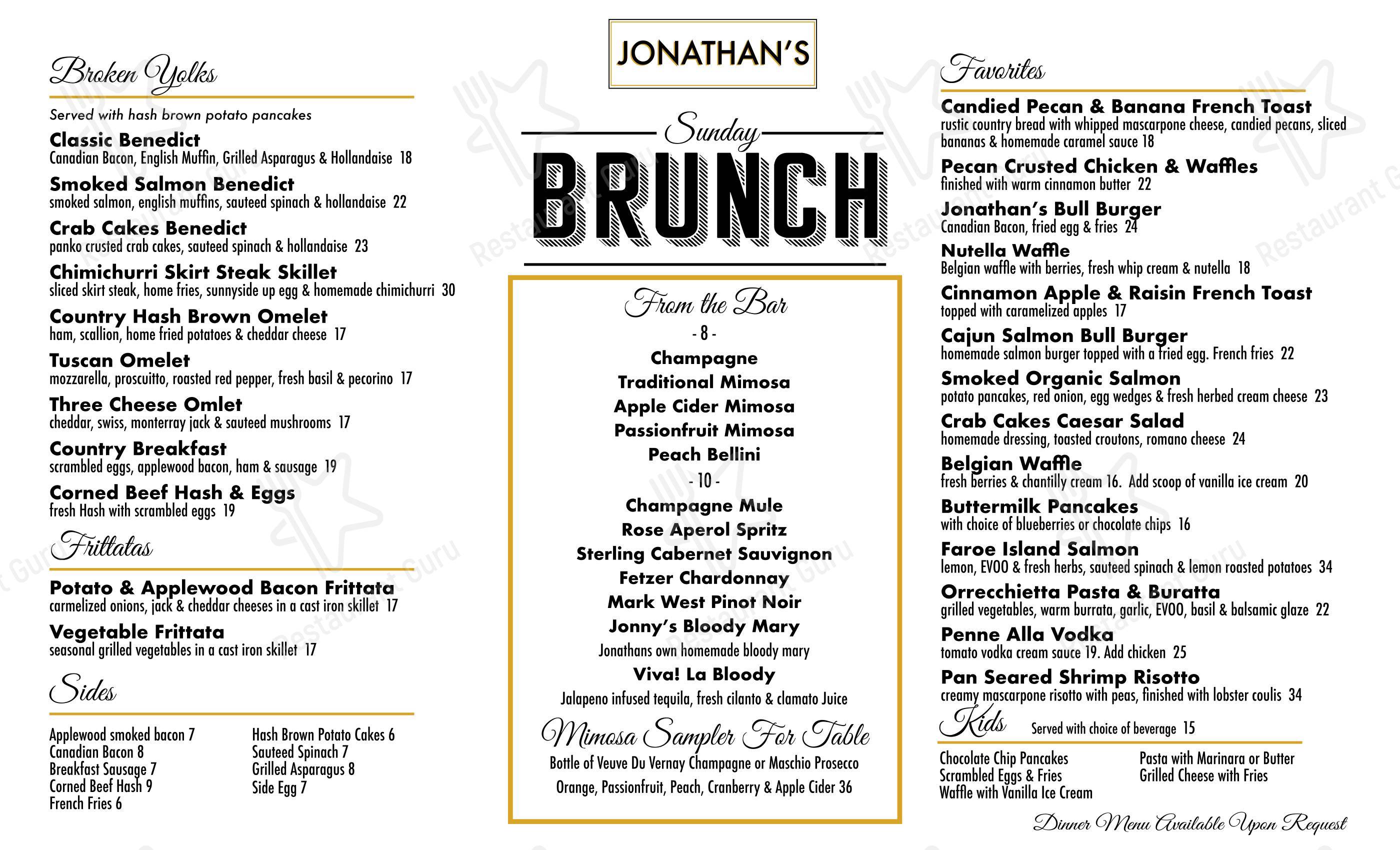 Menu at Jonathan's Restaurant, Garden City Park, Jericho Tpke