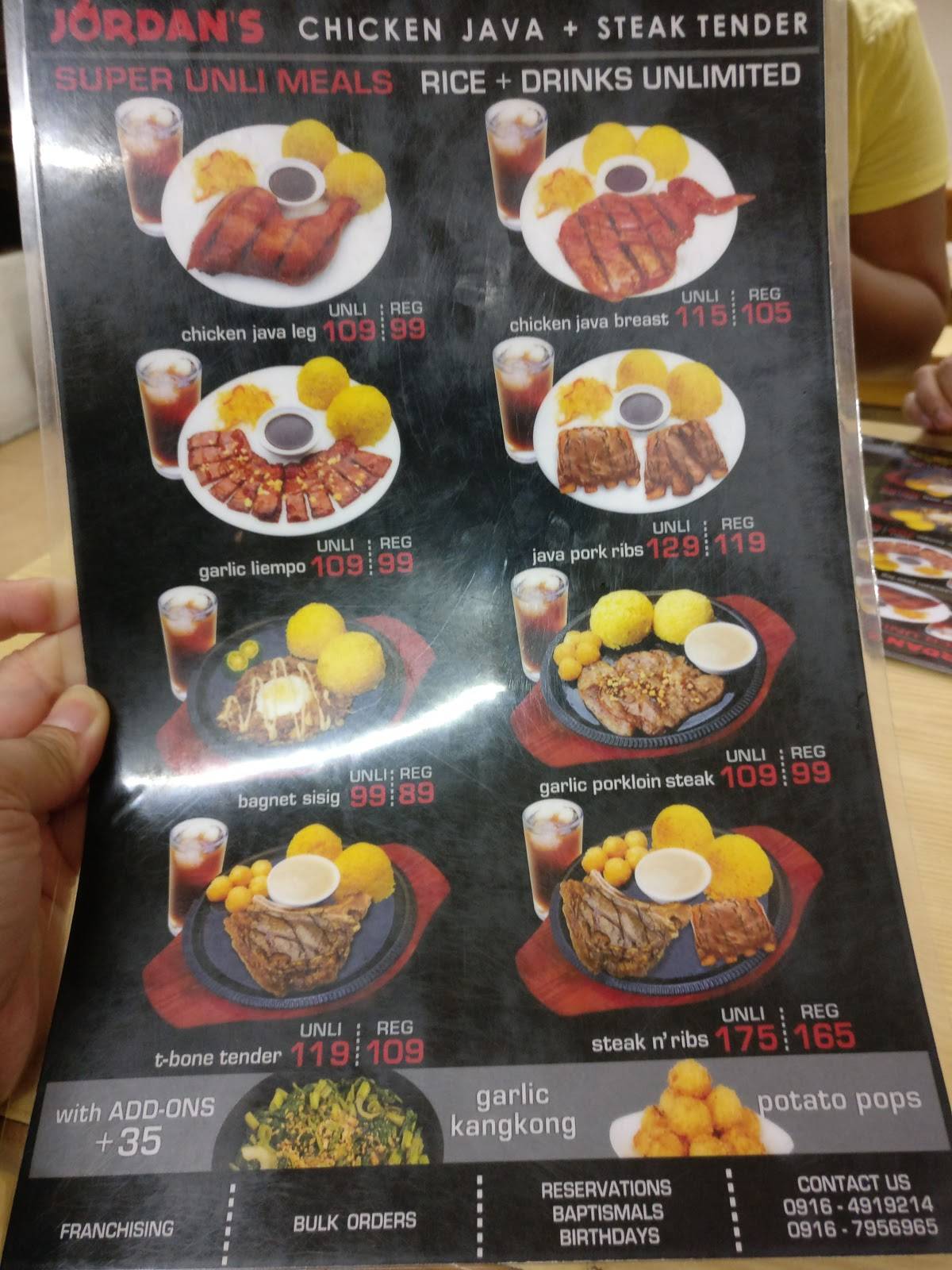 Carta del restaurante Jordan's Chicken Java + Steak Burgers, Ciudad ...