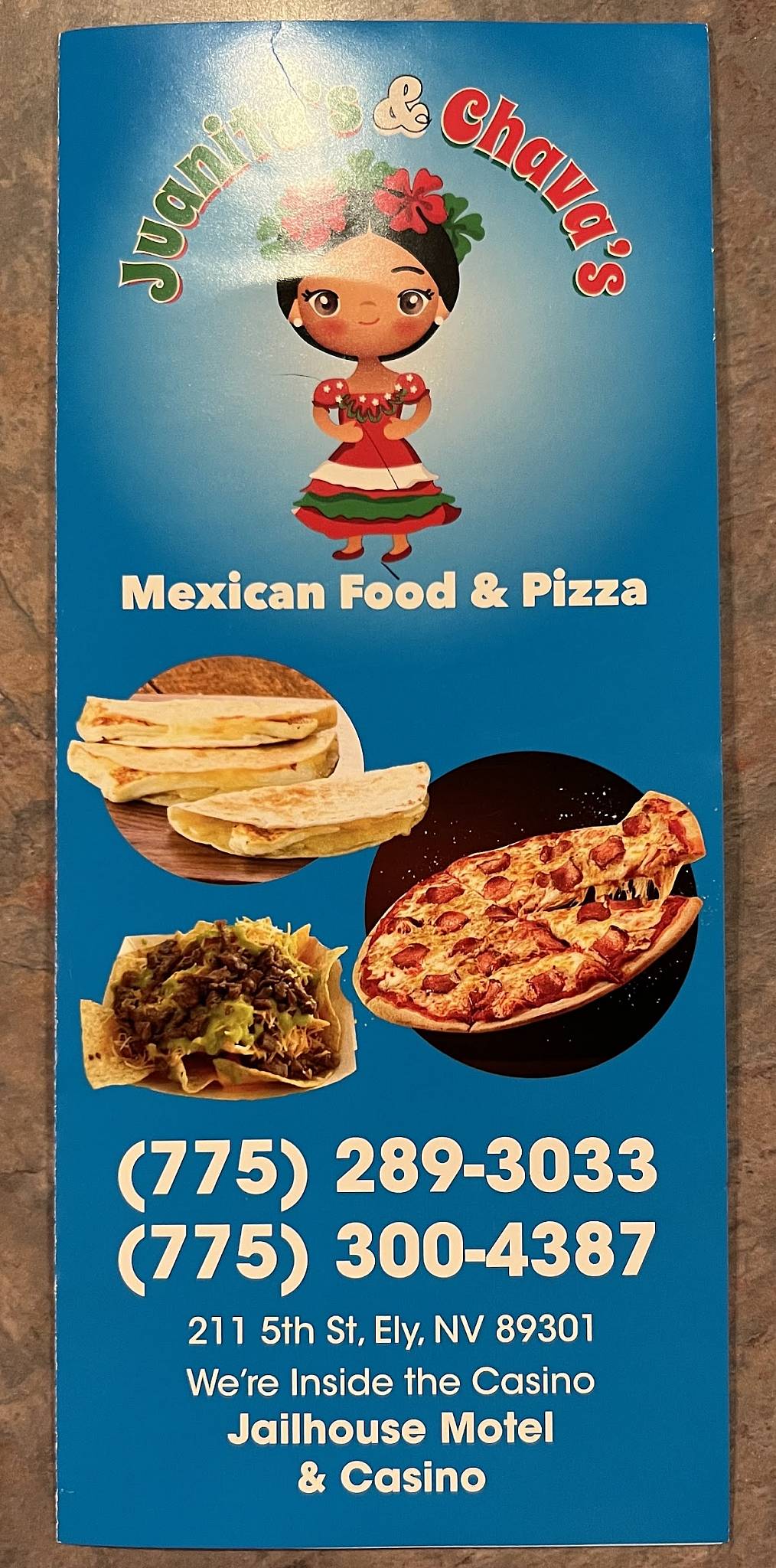 Menu at Juanita & Chava's restaurant, Ely