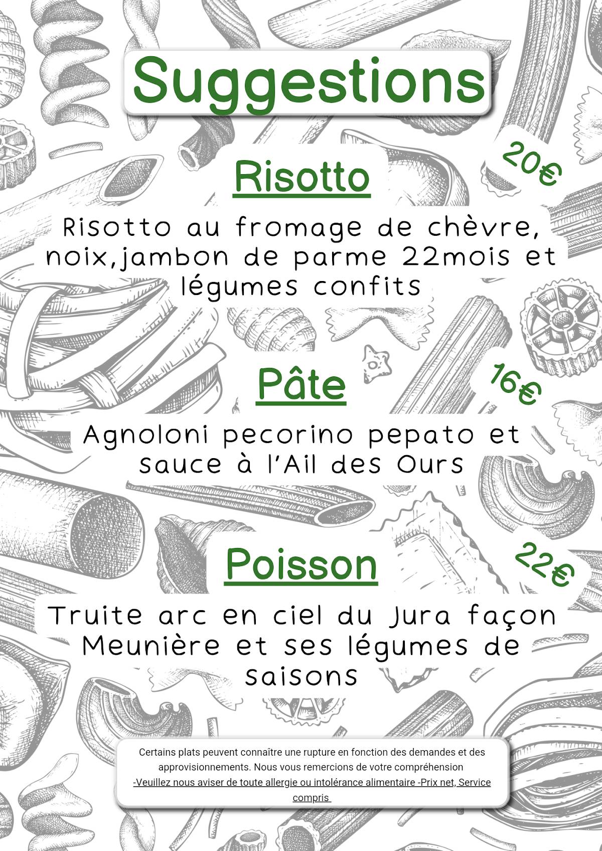 Menu au La table del Vigneto restaurant, Juliénas