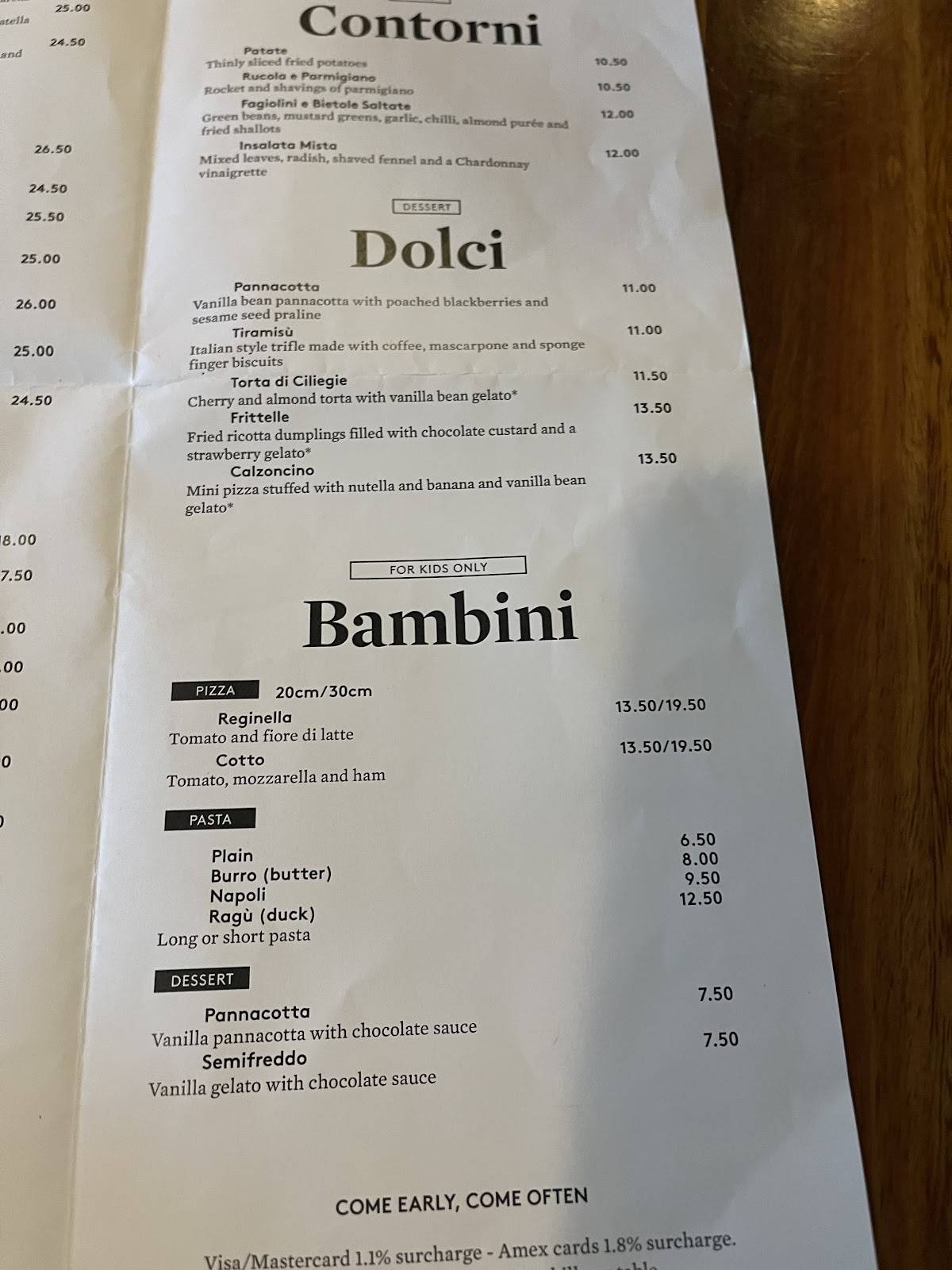 Menu at Julius Pizzeria, South Brisbane