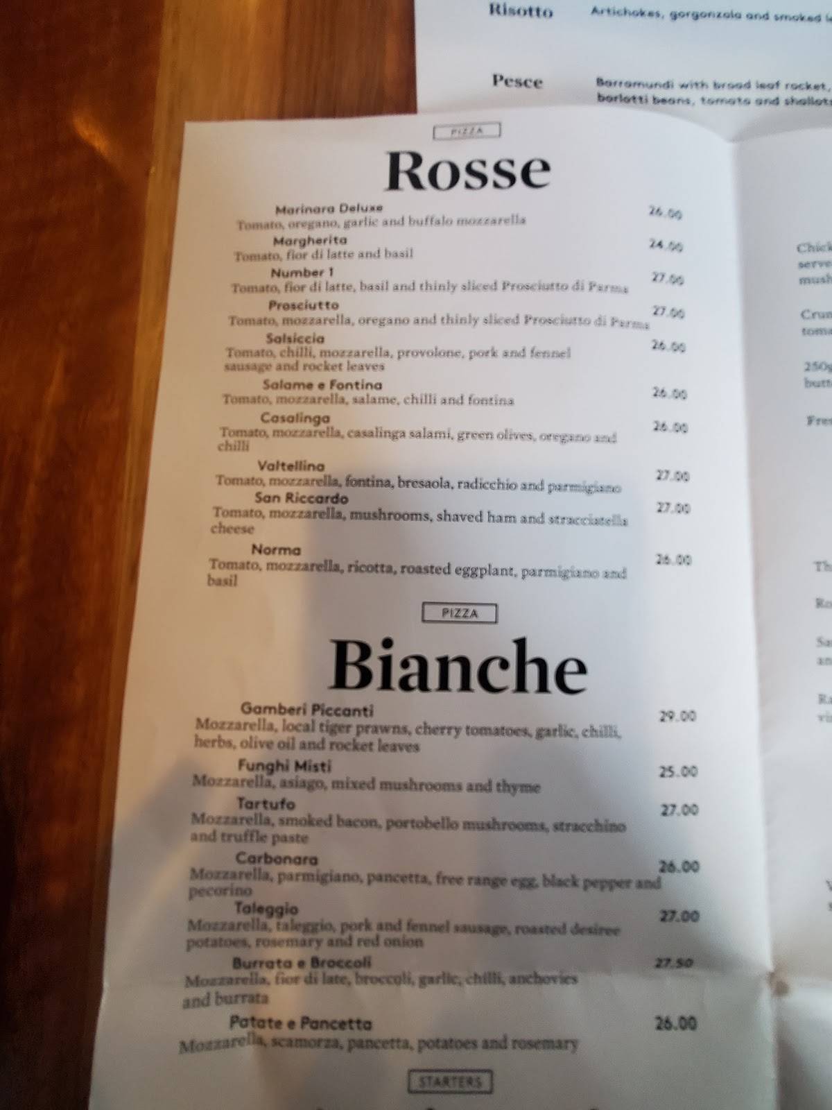 Menu at Julius Pizzeria, South Brisbane