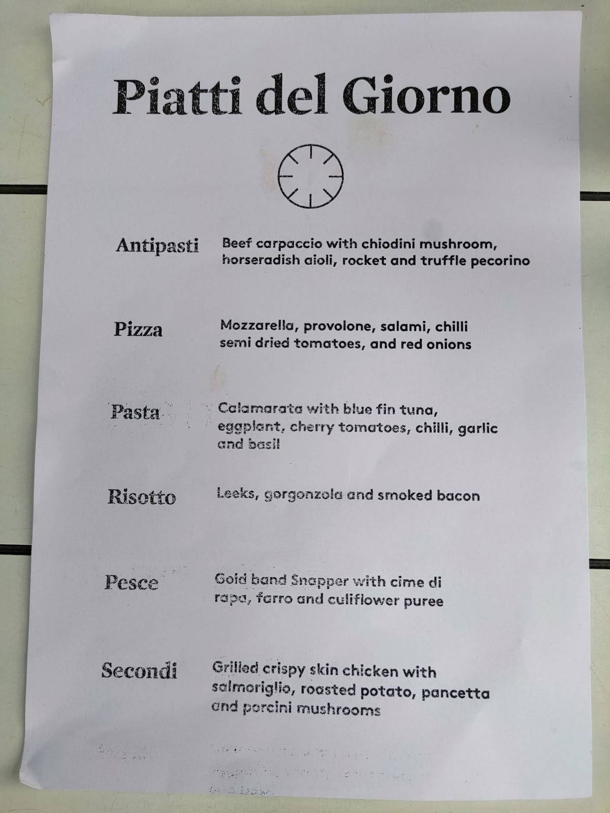 Menu at Julius Pizzeria, South Brisbane