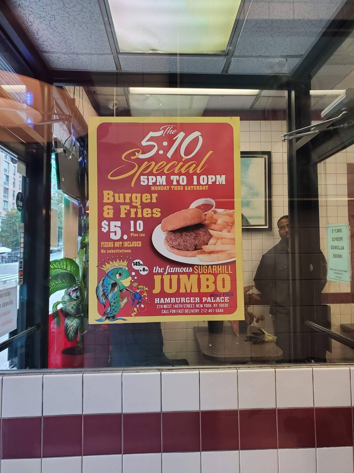 Menu at Sugarhill Jumbo Hamburger Palace restaurant, New York City, 274 ...