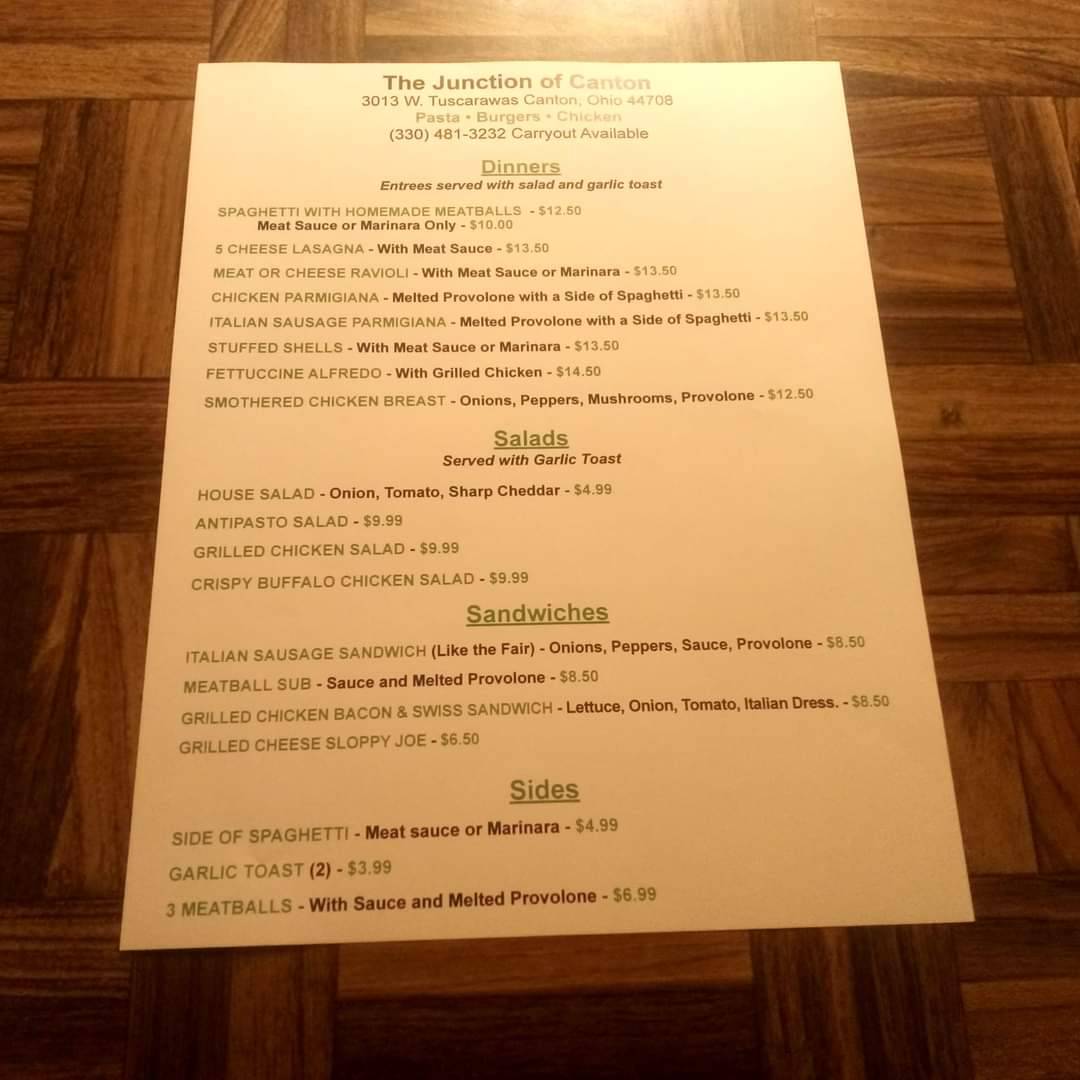 Menu at Junction Tavern pub & bar, Canton