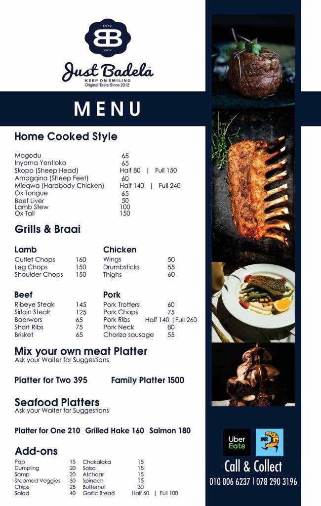 Menu at Just Badela Midrand restaurant, Midrand
