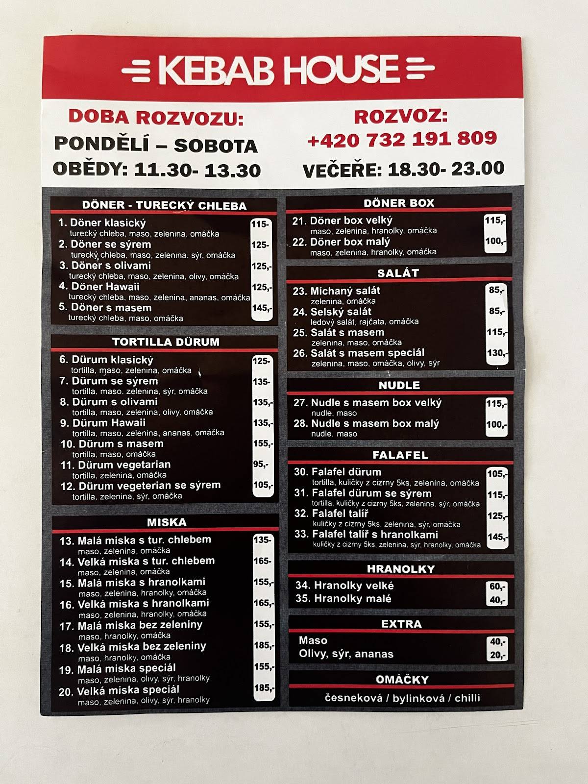 Menu at KEBAB HOUSE restaurant, Krnov, Revoluční 898/40