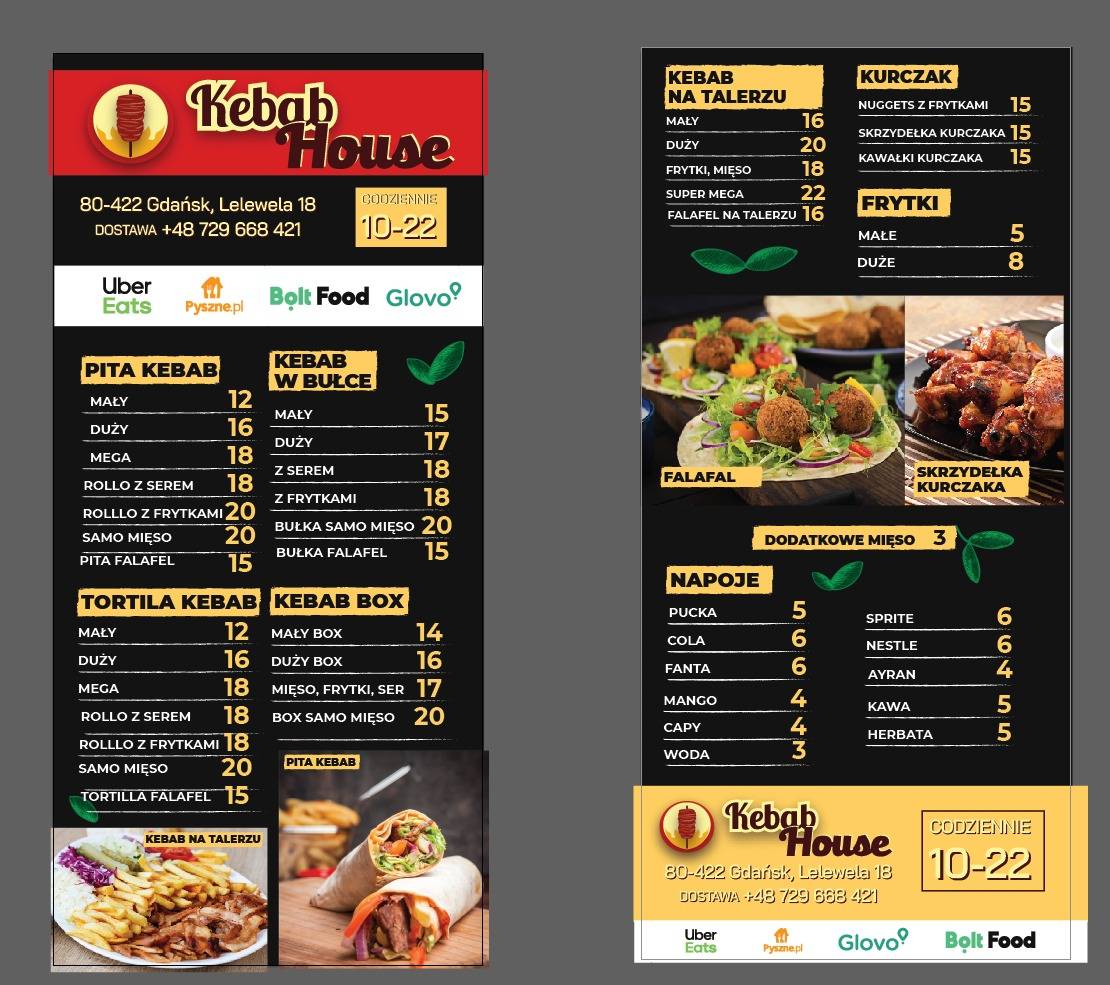 Menu at KEBAB HOUSE restaurant, Gdańsk