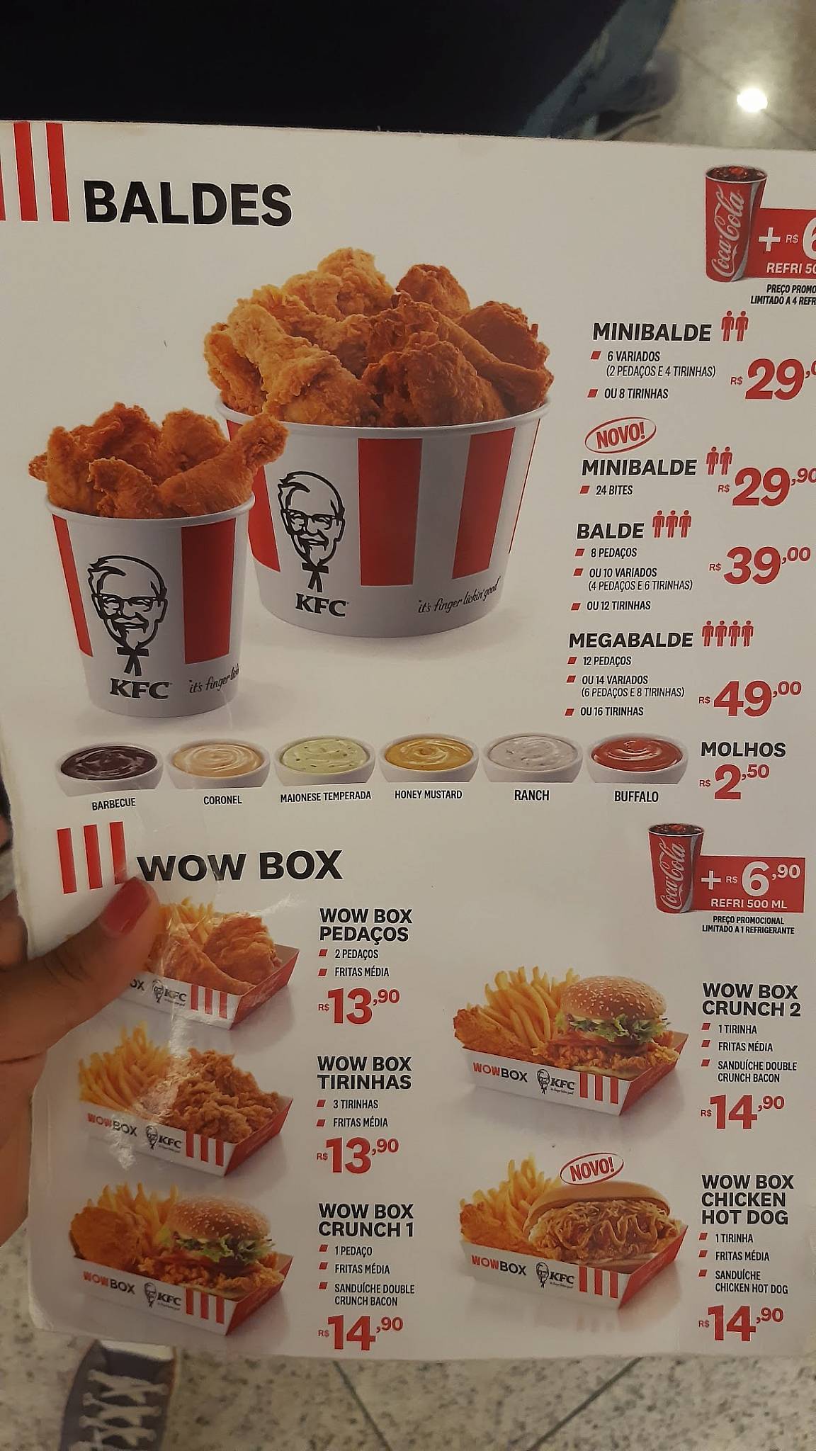 Menu em KFC restaurante, Porto Alegre, Av. Assis Brasil