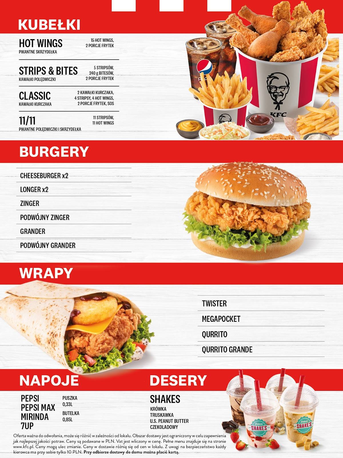 Carta del restaurante KFC, Bytom