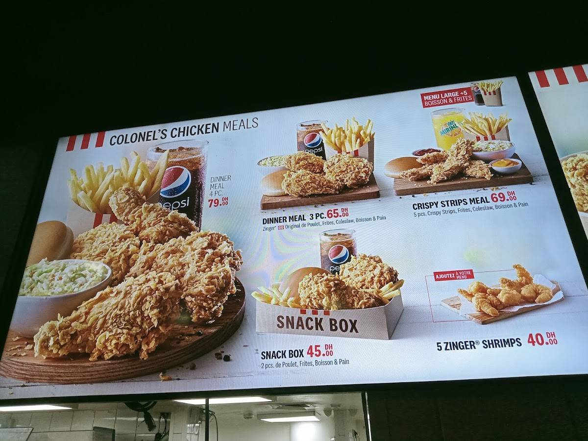 Menu at KFC restaurant, Casablanca, Bd Ghandi
