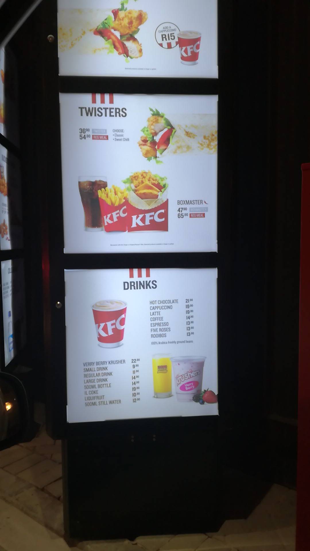 Menu at KFC Mandalay restaurant, Cape Town, Shop 21