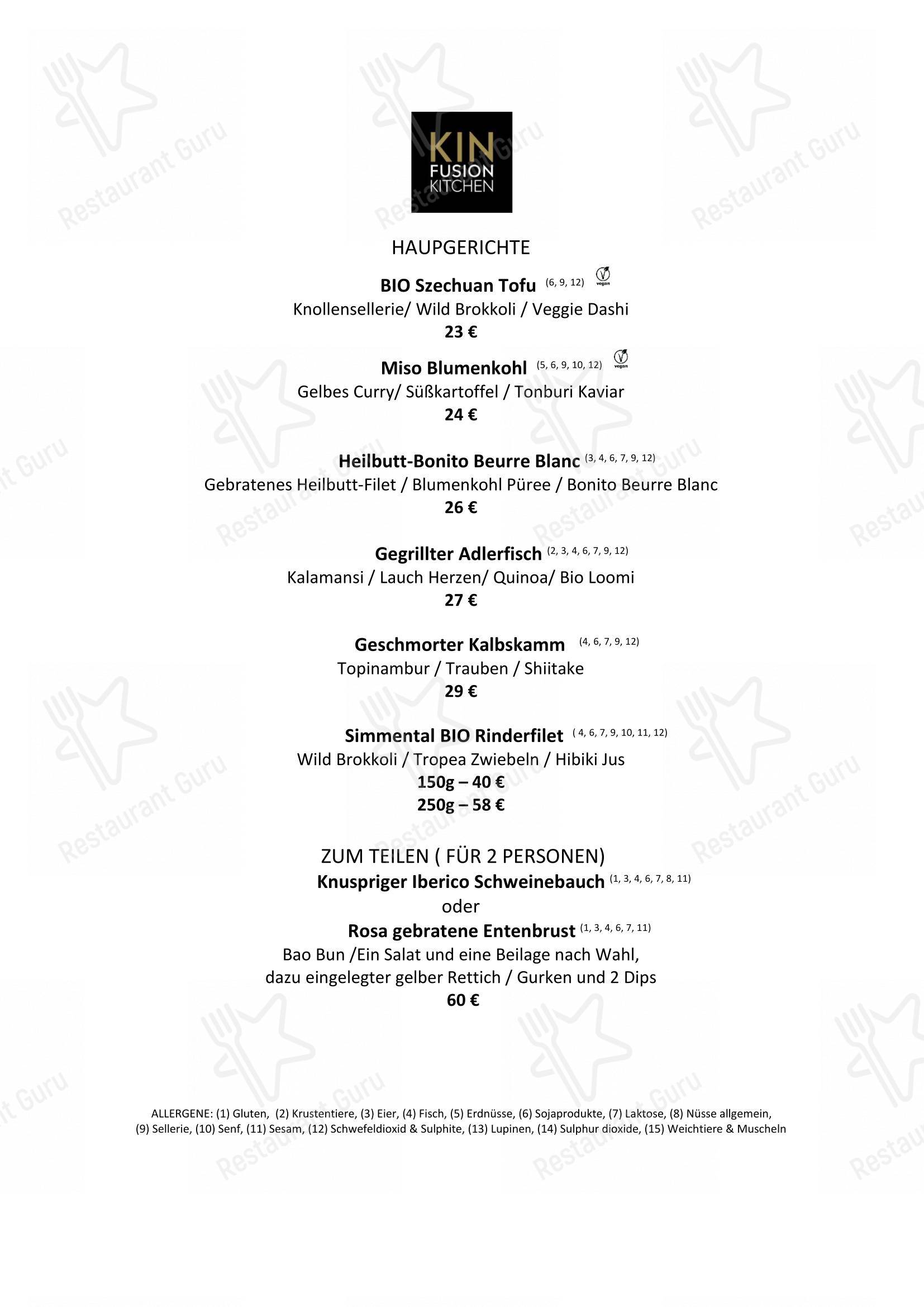 Speisekarte von KIN Fusion Kitchen restaurant, Bad Saarow