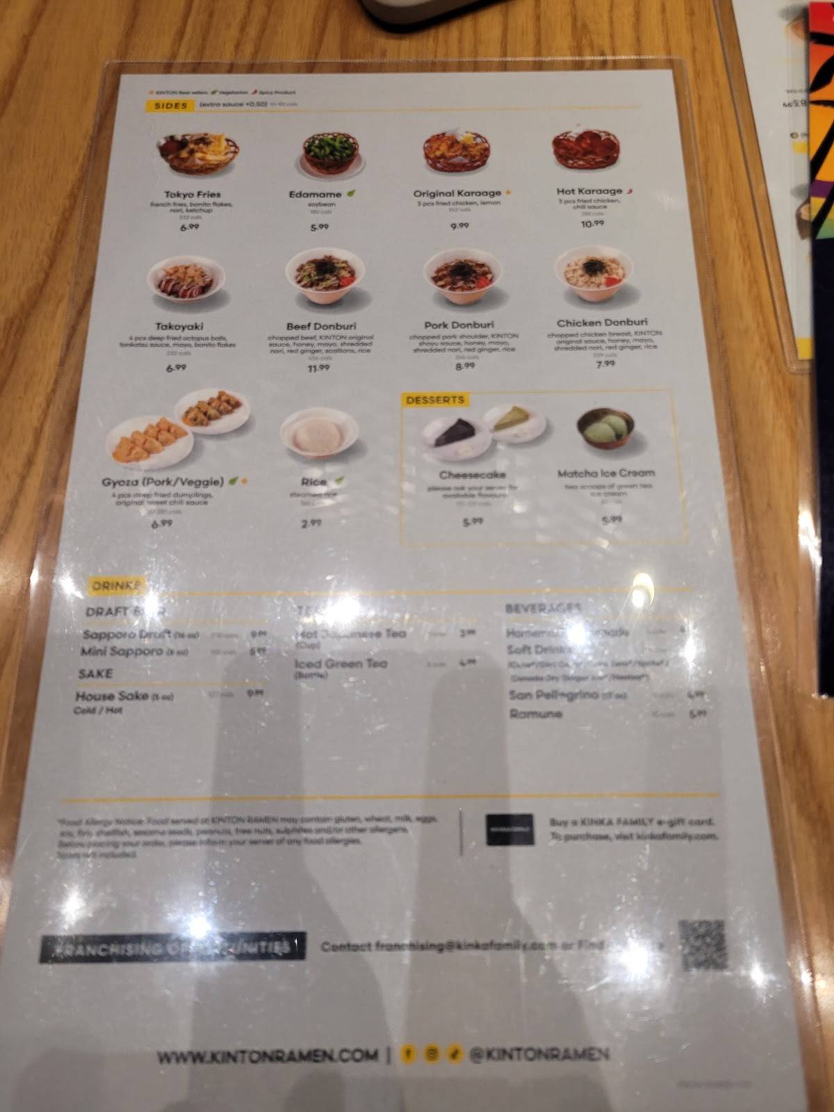 Menu at KINTON RAMEN HAMILTON restaurant, Hamilton