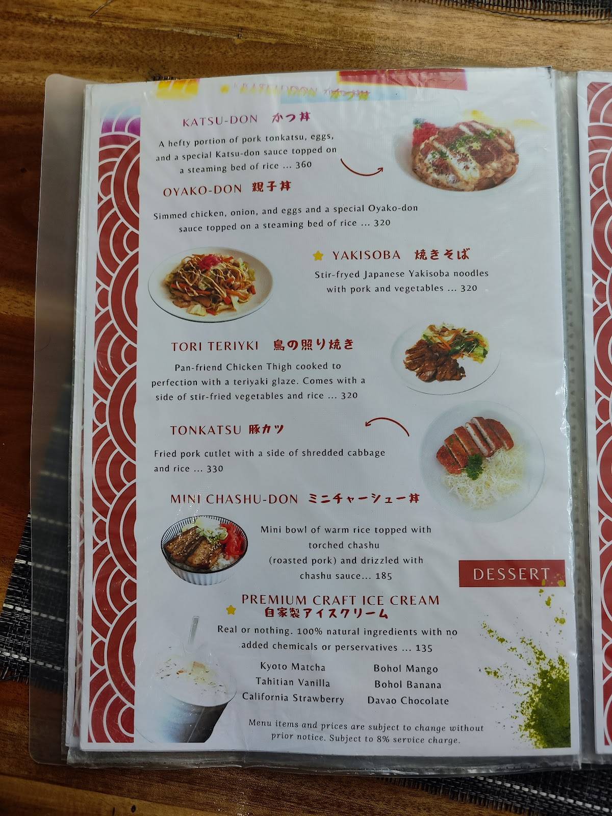 Carta de KISSA Japanese Cafe & Ramen Bar, Panglao