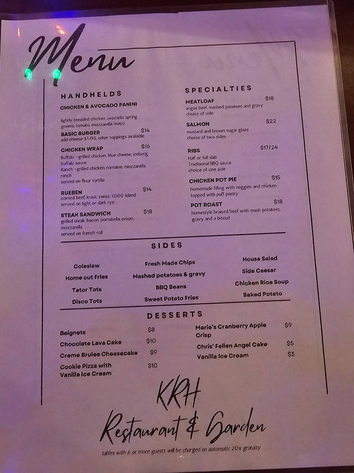 Menu at KRH - Kelsey Road House pizzeria, Lake Barrington, 352 Kelsey Rd