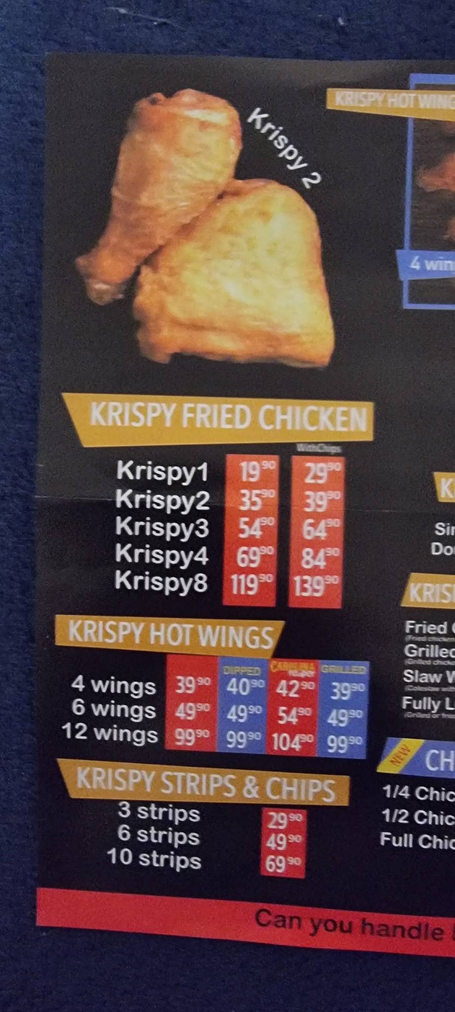 Menu at KRISPY KING Fish Hoek restaurant, Cape Town