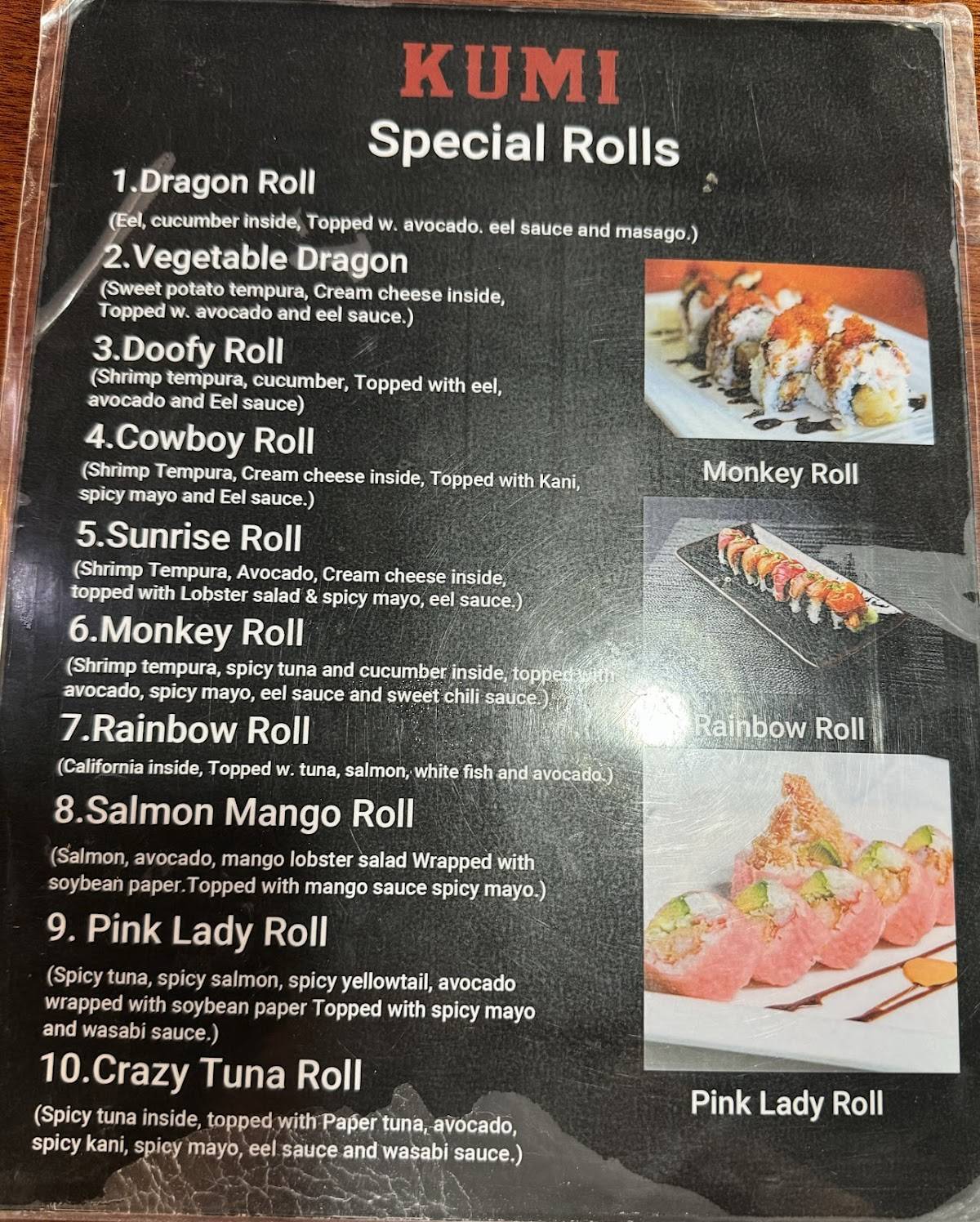 Menu at KUMI Seafood Sushi Chinese Buffet restaurant, San Antonio