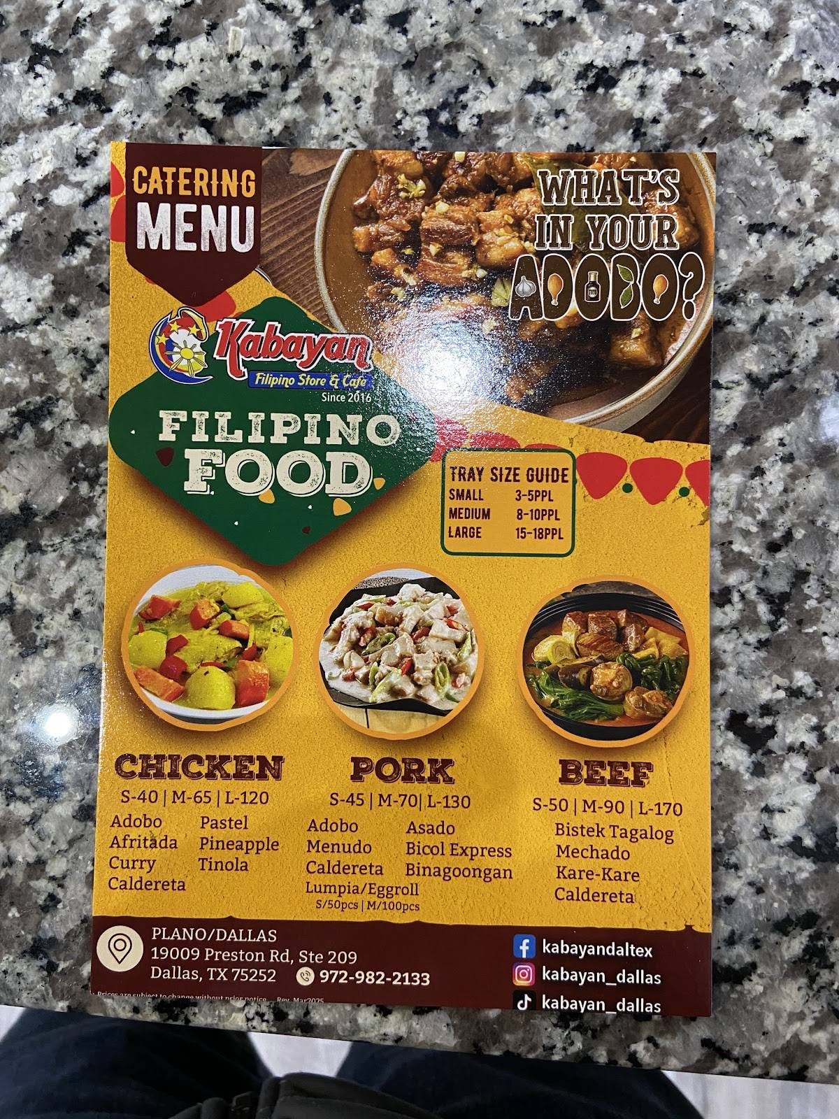Menu at Kabayan Dallas Filipino Store & Cafe *Dallas, TX, Dallas