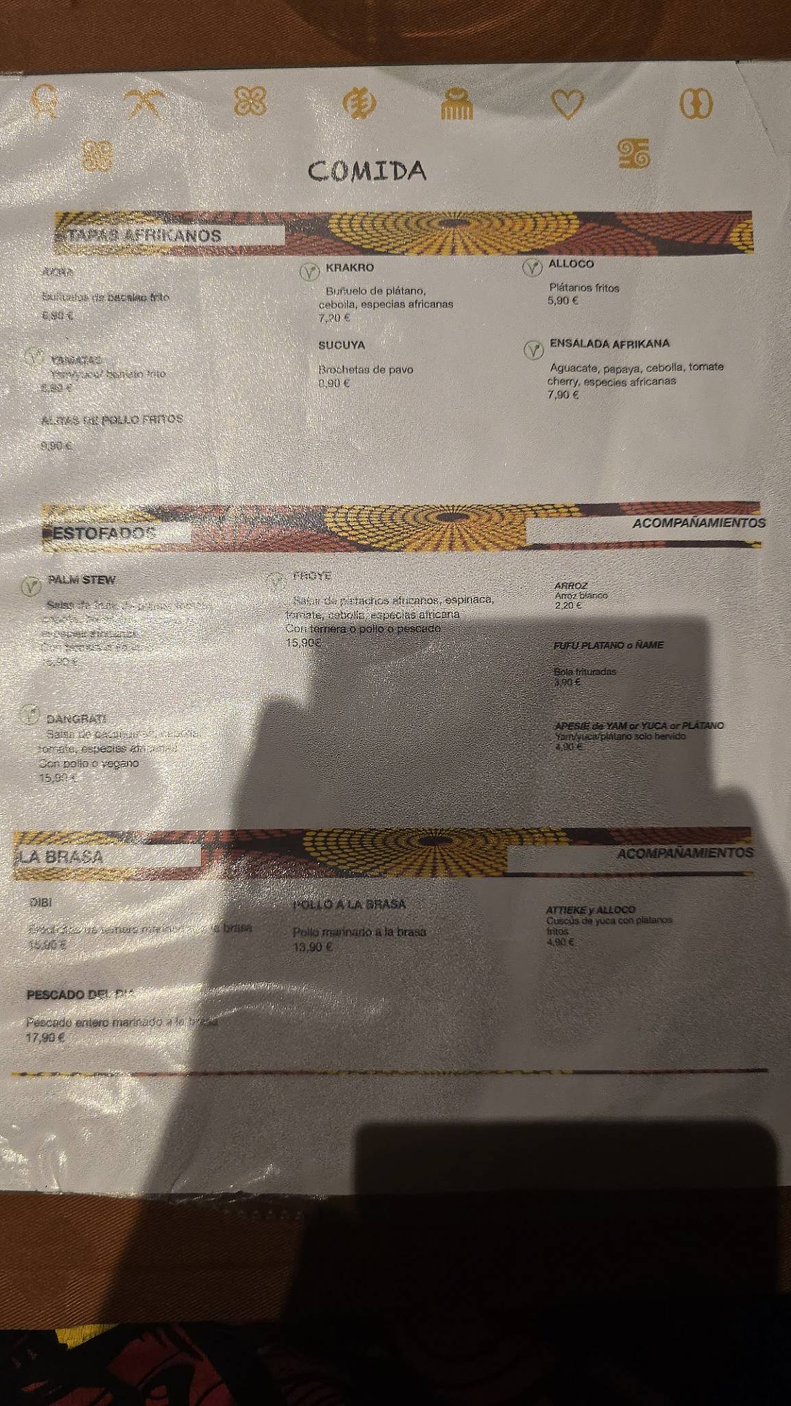 Menu at Kabongo restaurant, Barcelona