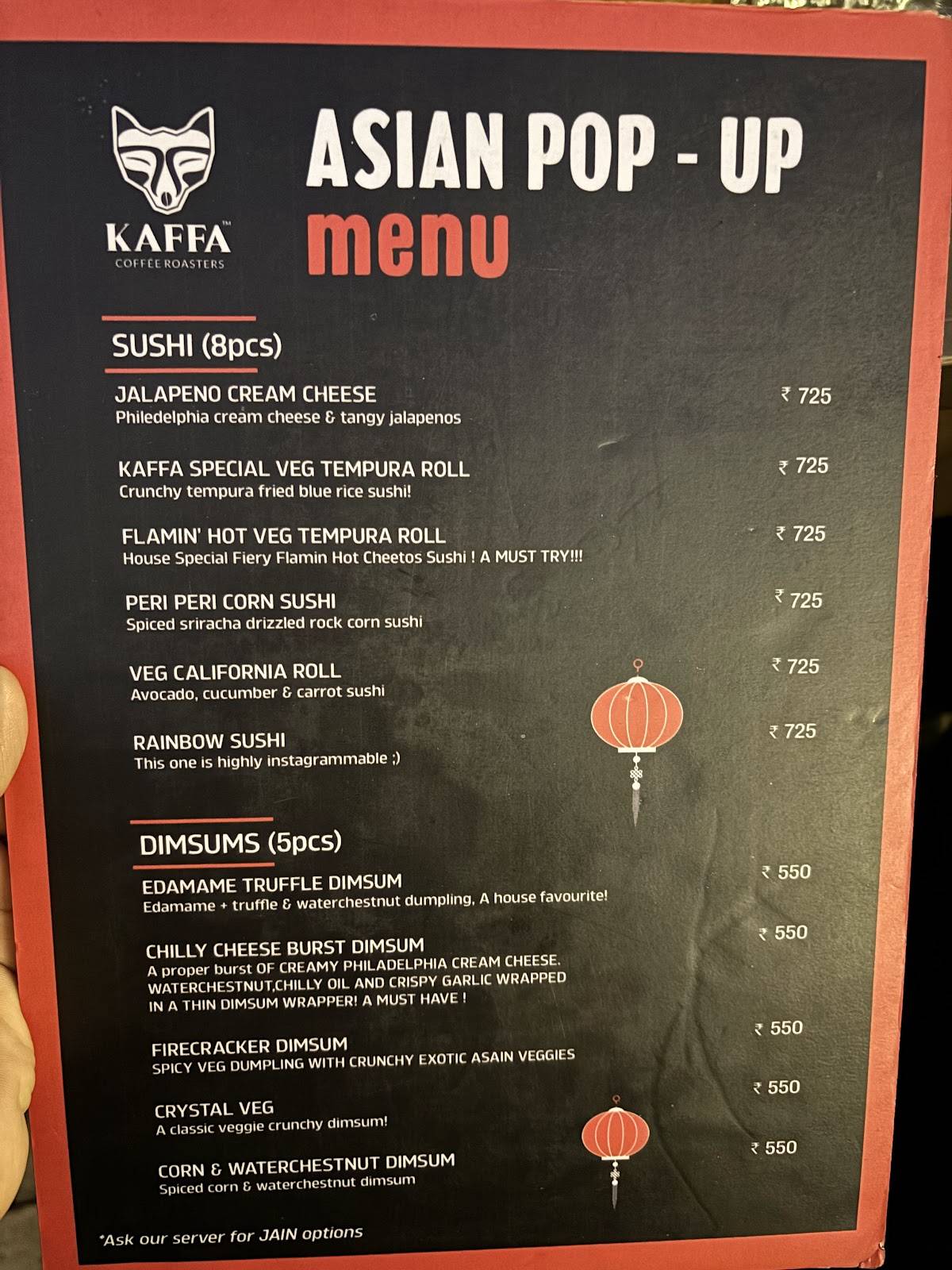 Menu at Kaffa Coffee Roasters, Ahmedabad, Kaffa Coffee Roasters oppo Atira