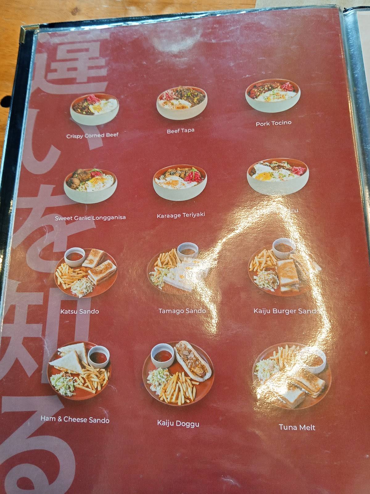 Menu at Kaiju Cafe, Lipa