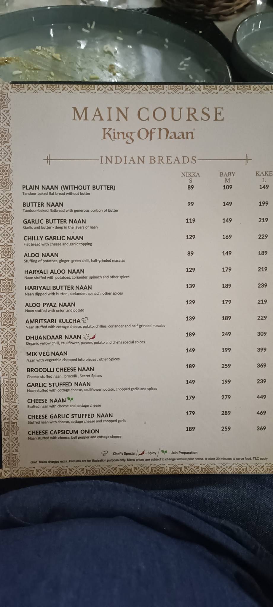 Menu at Kake Di Hatti, Gandhidham