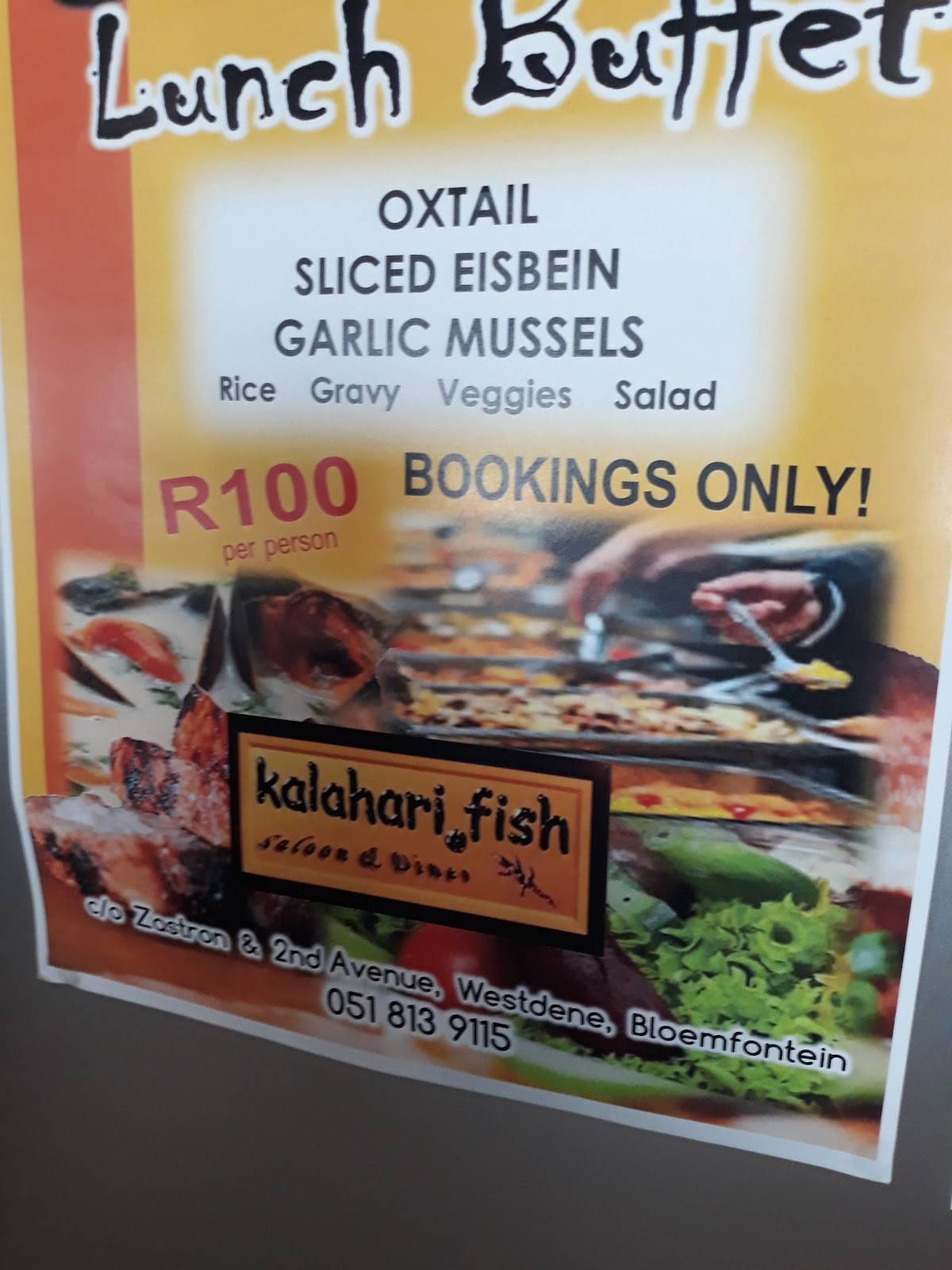 Menu at Kalahari.fish restaurant, Bloemfontein