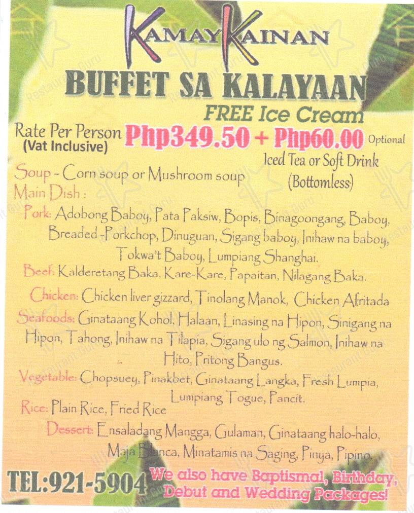 Menu at Kamay Kainan Plus restaurant, Taguig, G3X4+C9G