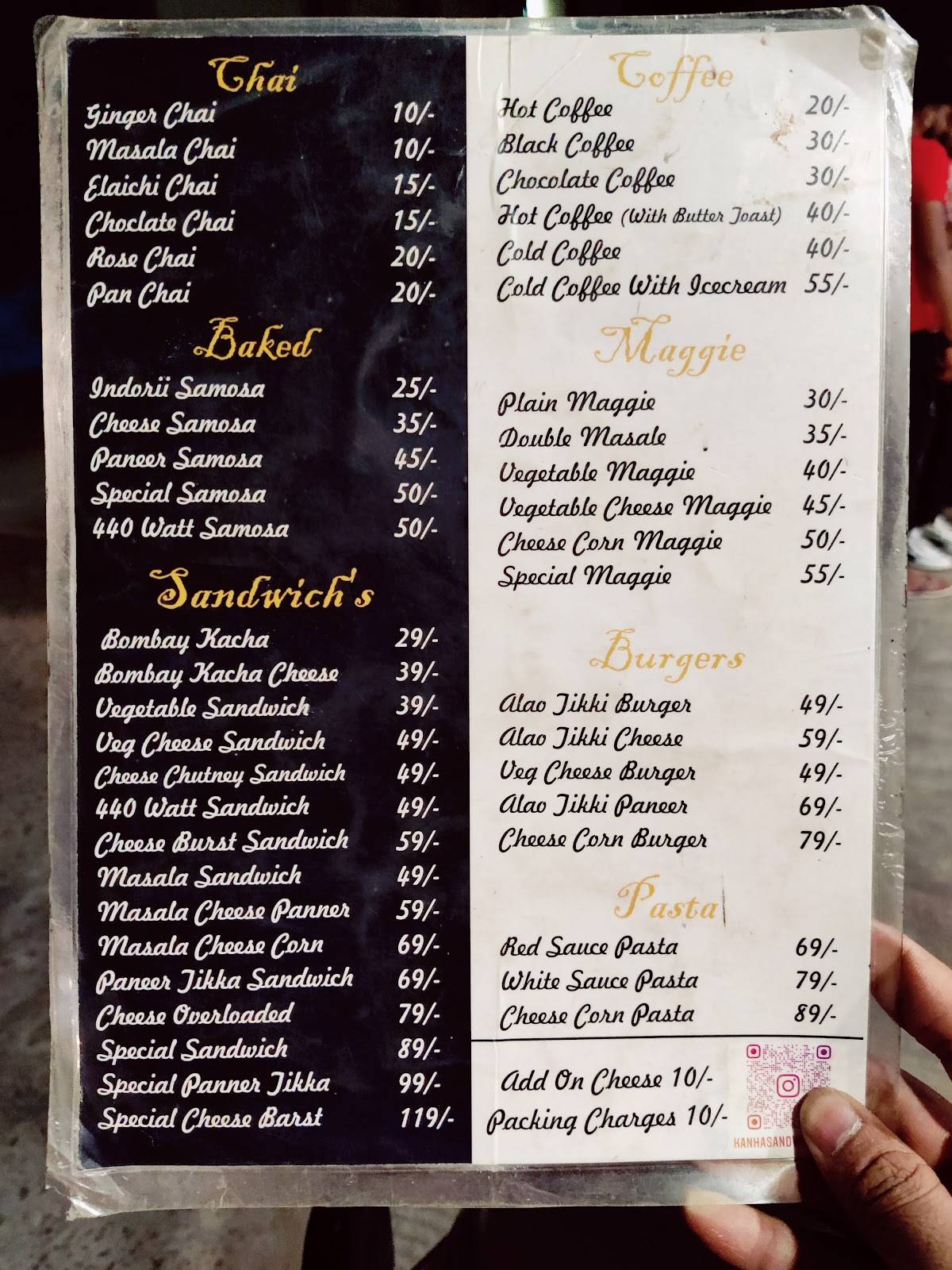 Menu at Kanha Sandwich, Indore
