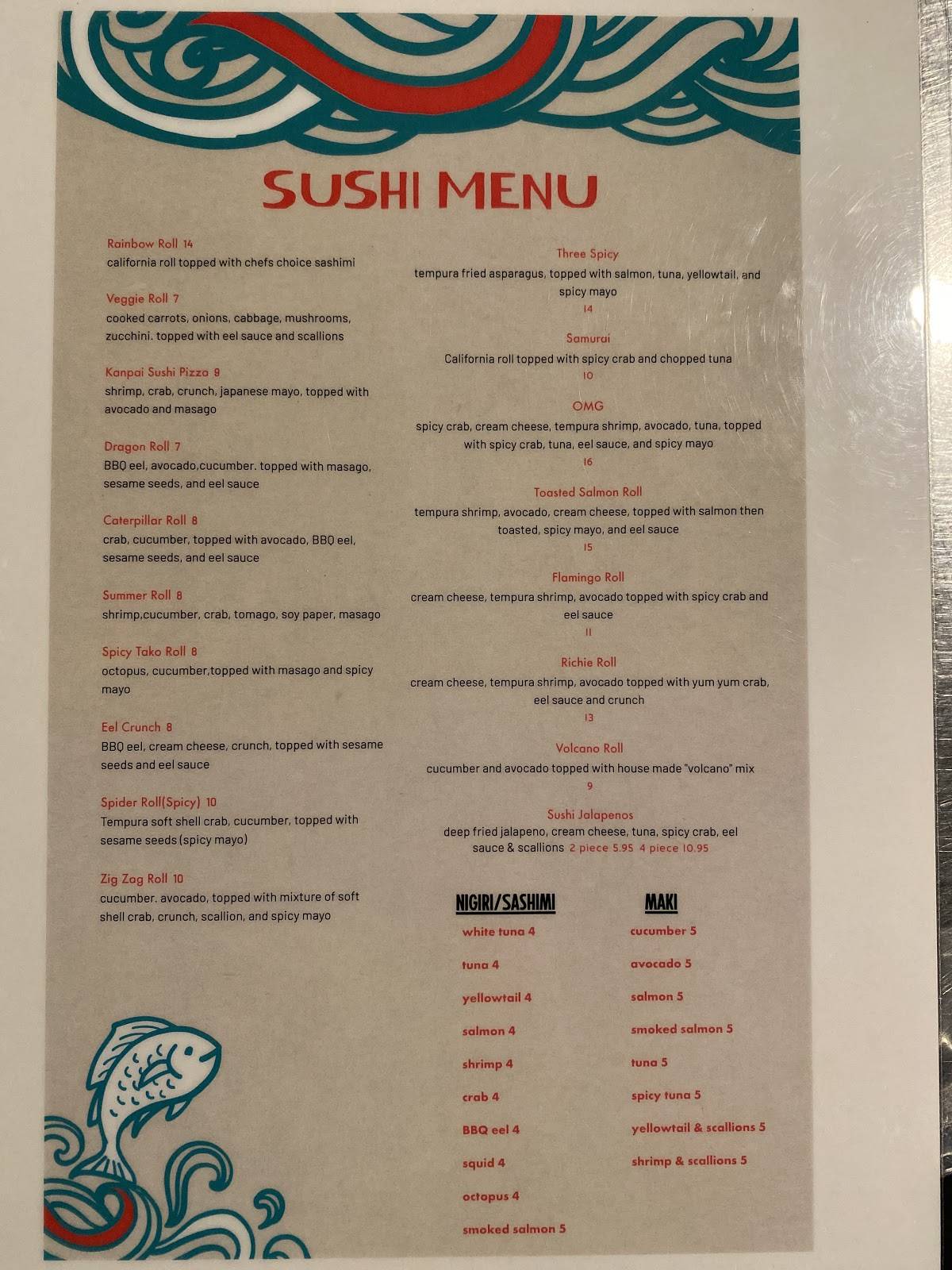 Menu at Kanpai restaurant, Evansville