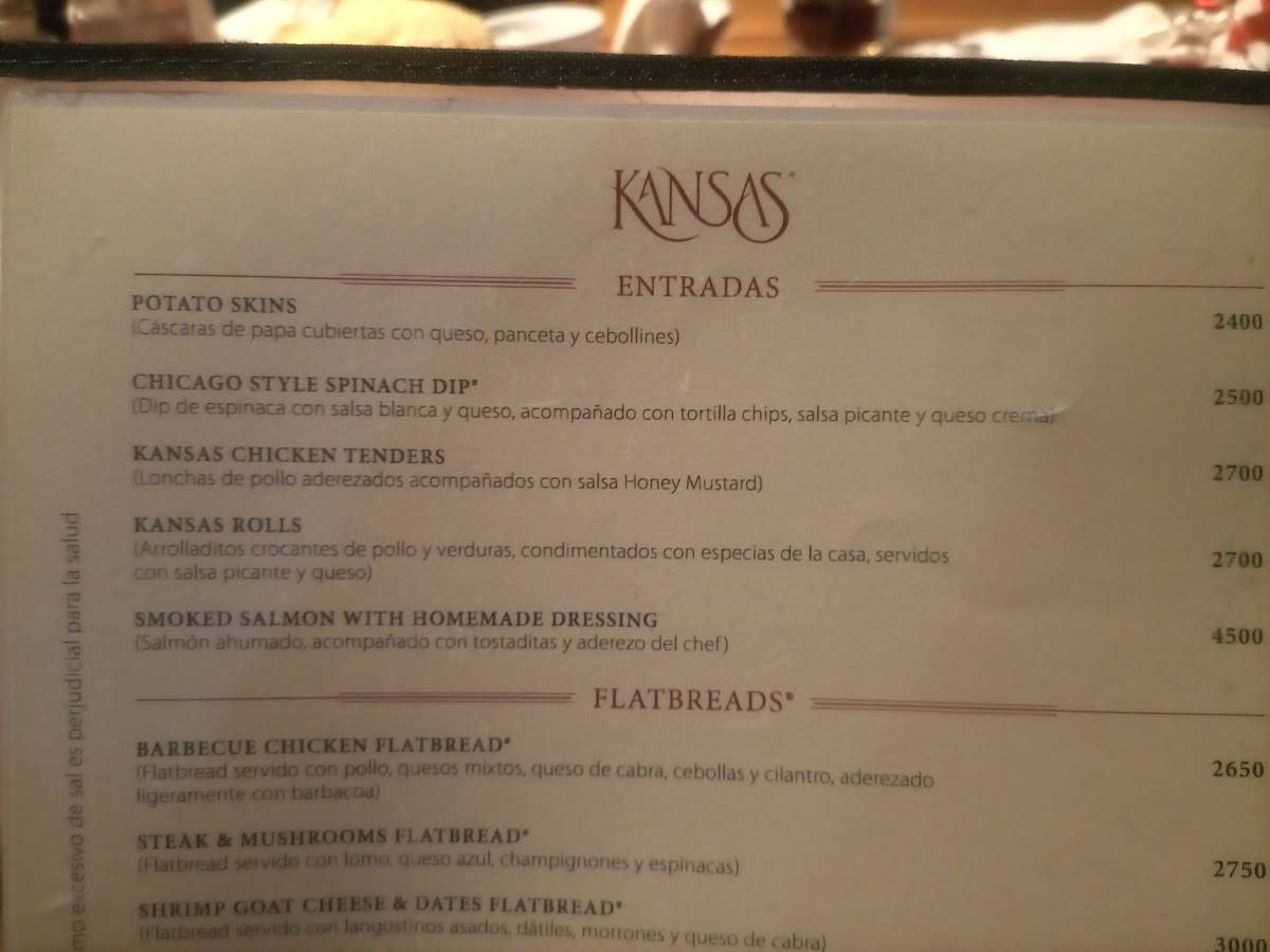 Carta del restaurante Kansas, Buenos Aires, Av. del Libertador 4625
