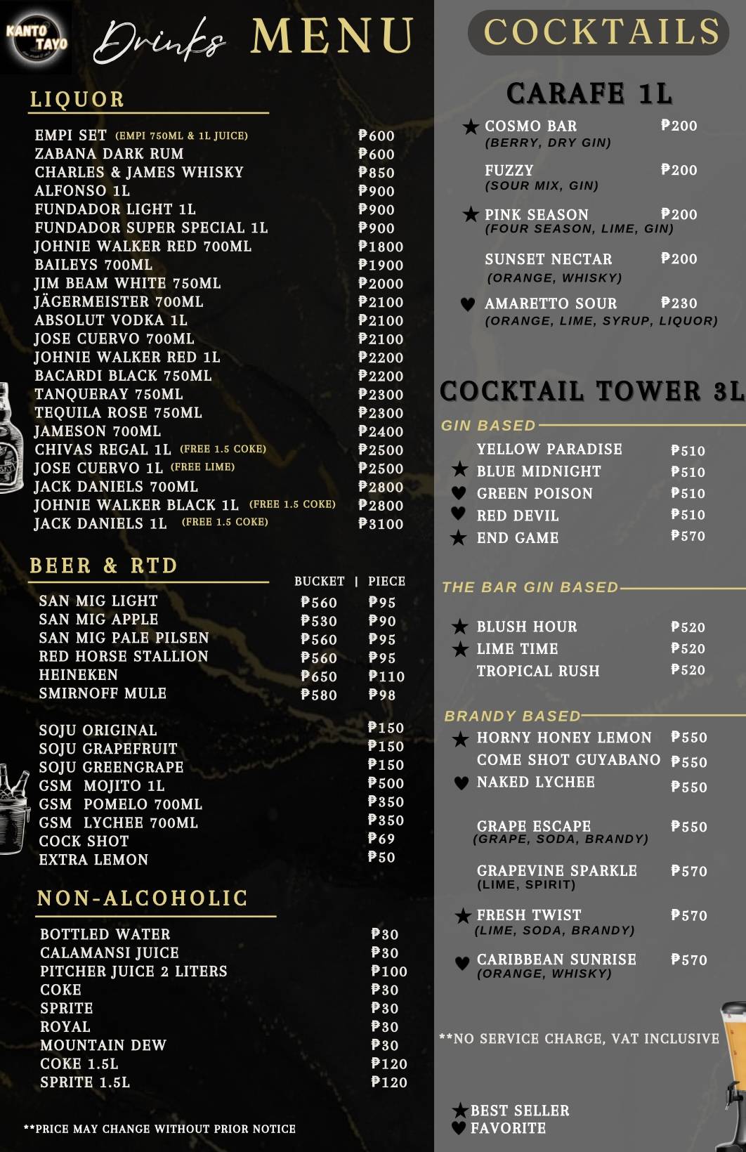 Carta de Kanto Tayo Bar & Restaurant, Manila