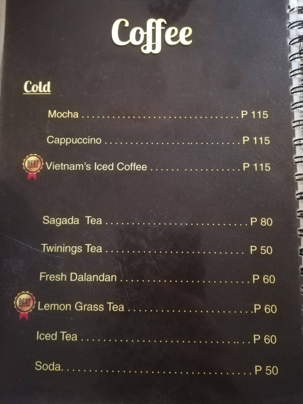Carta del café Kape Kesada, Paete