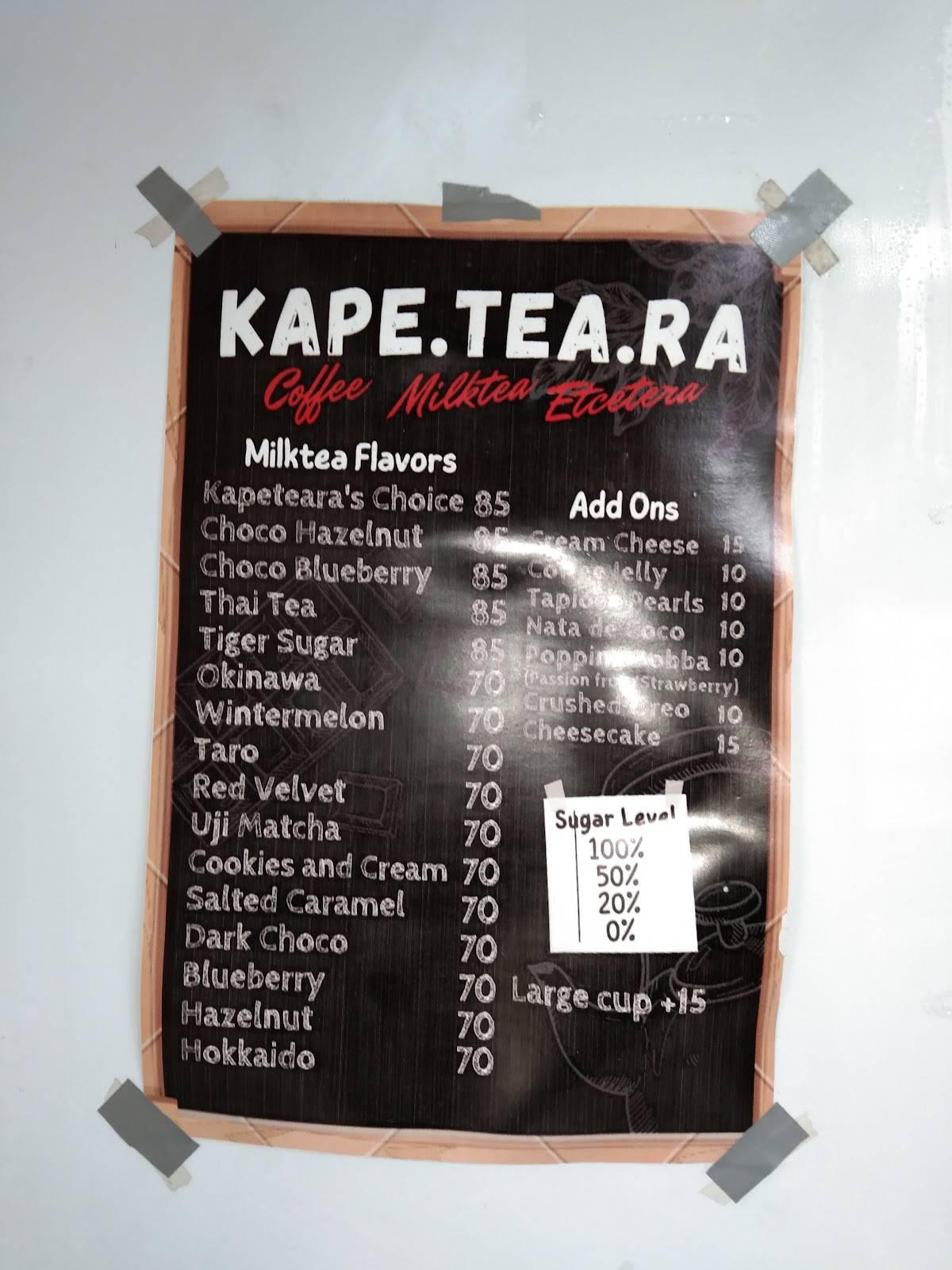 Menu at Kape-tea-ra, Baguio